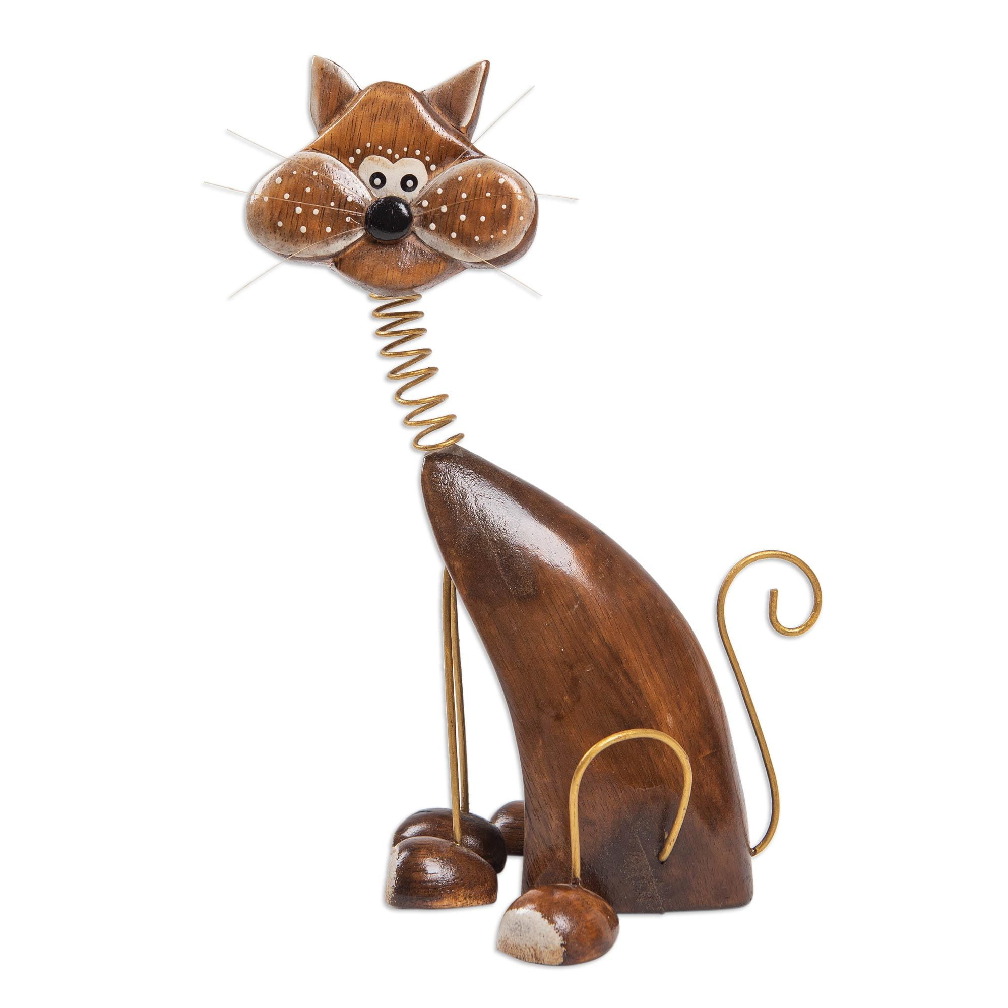 NOVICA Wood statuette, 'Chocolate Cat' - Walmart.com