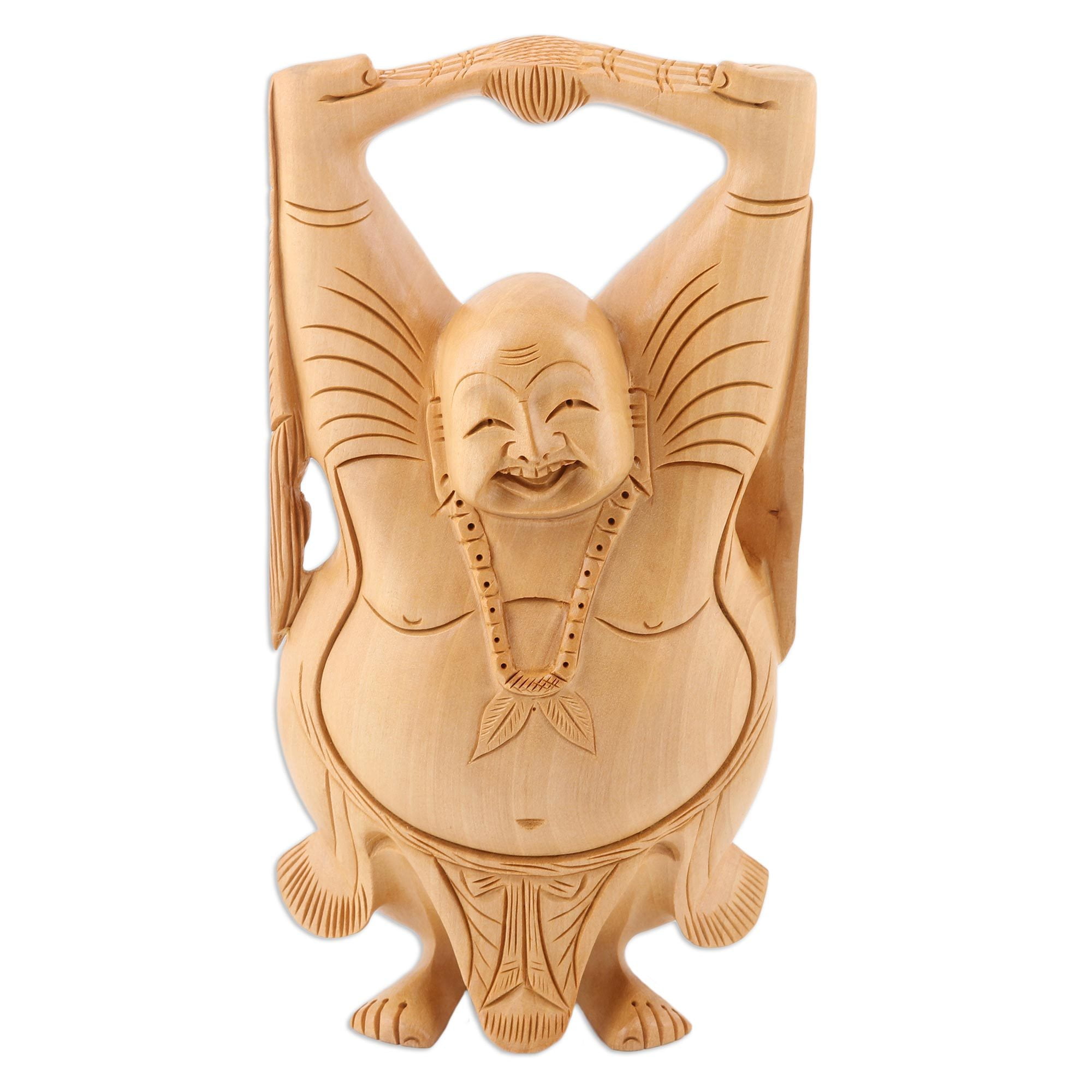 NOVICA Wood statuette, 'Laughing Buddha' - Walmart.com