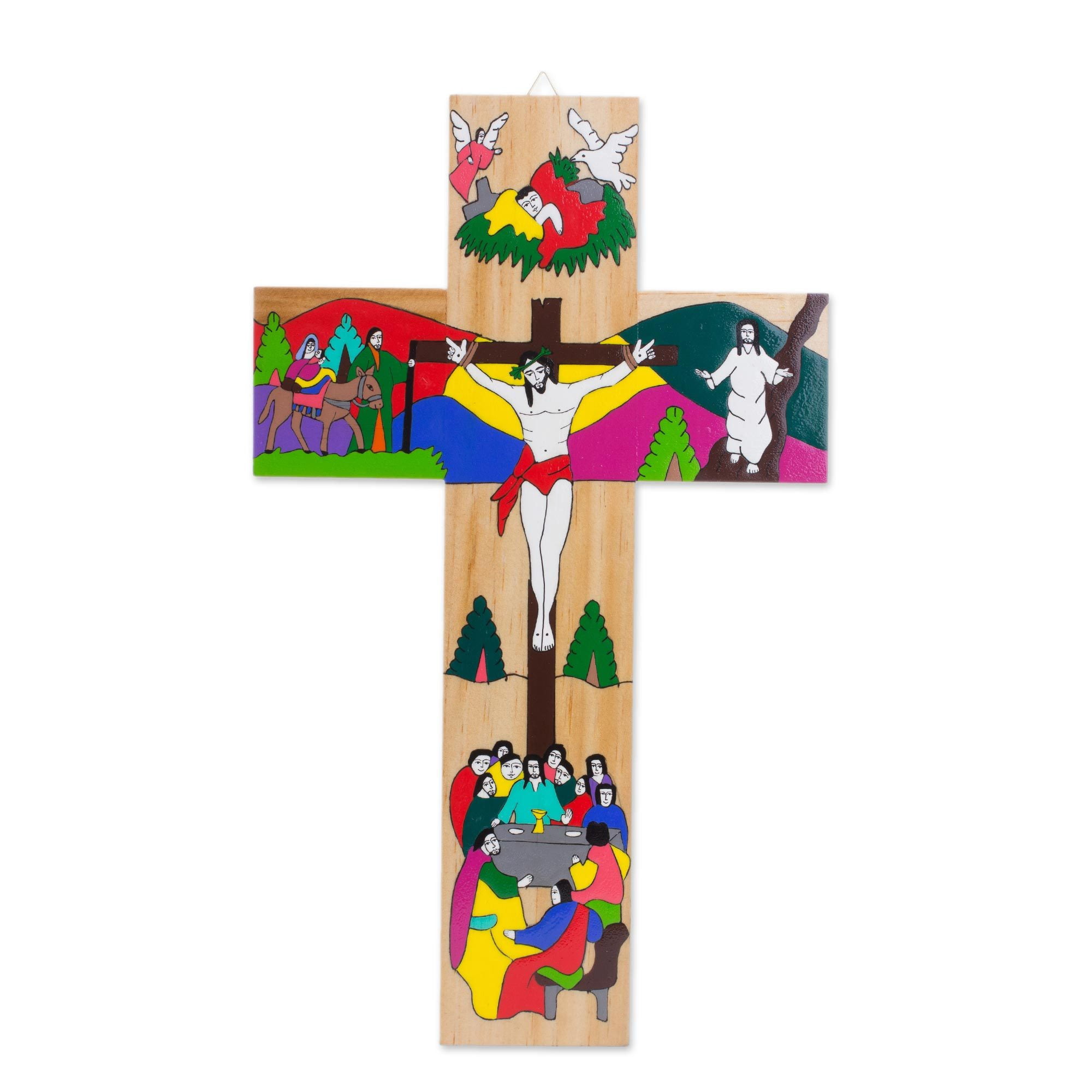 NOVICA Wood wall cross, 'The Life of Jesus' - Walmart.com