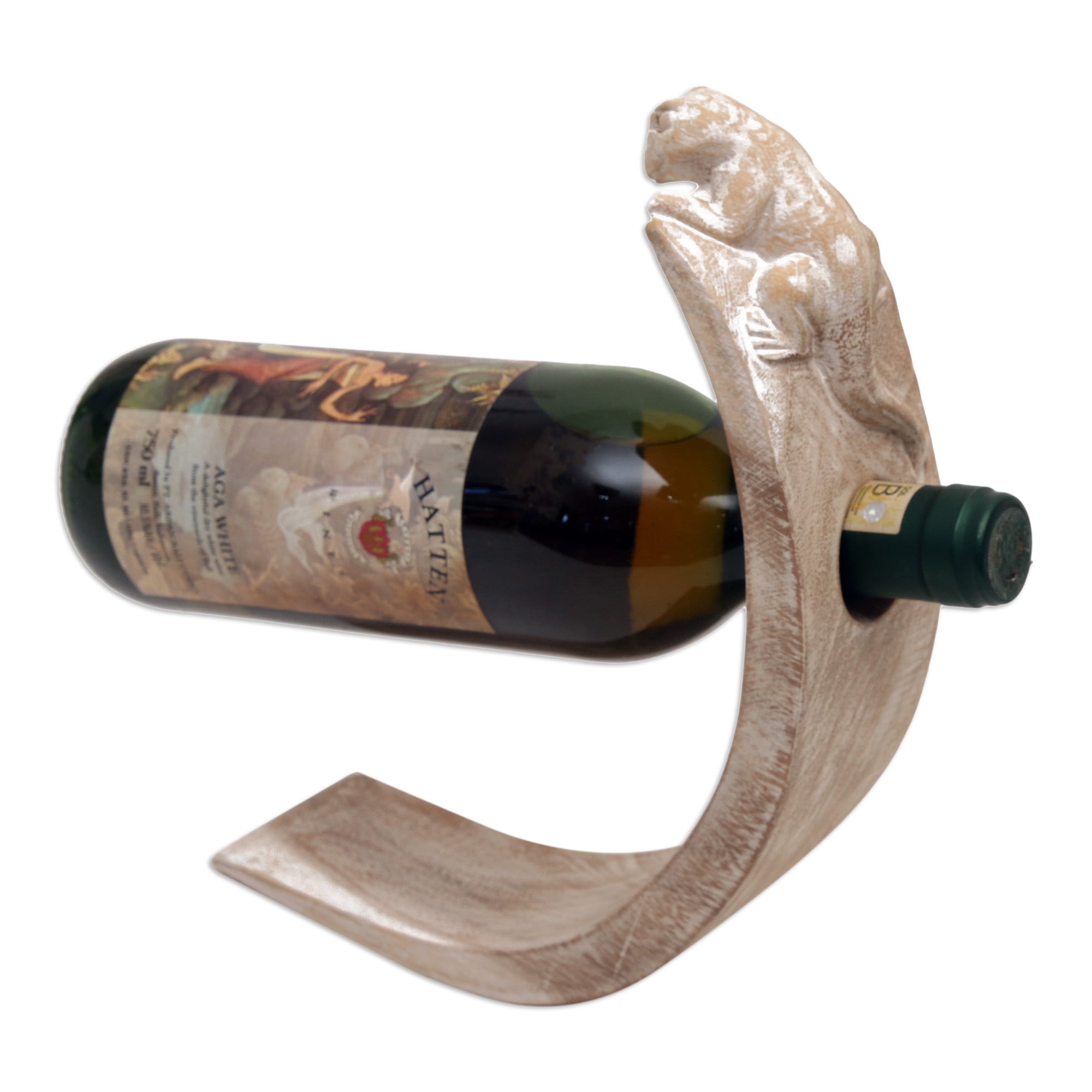 NOVICA Wood wine bottle holder, 'Peeking Gecko' - Walmart.com