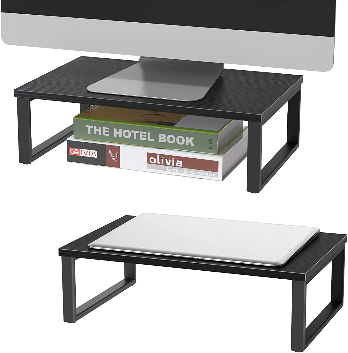 NOVIMANGO 2 Pack Monitor Stand Riser Wood Desk Shelf with Storage ...
