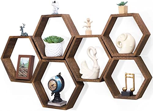 NOVIMANGO Hexagon Floating Shelves Set of 6 Honeycomb Shelves for Wall ...