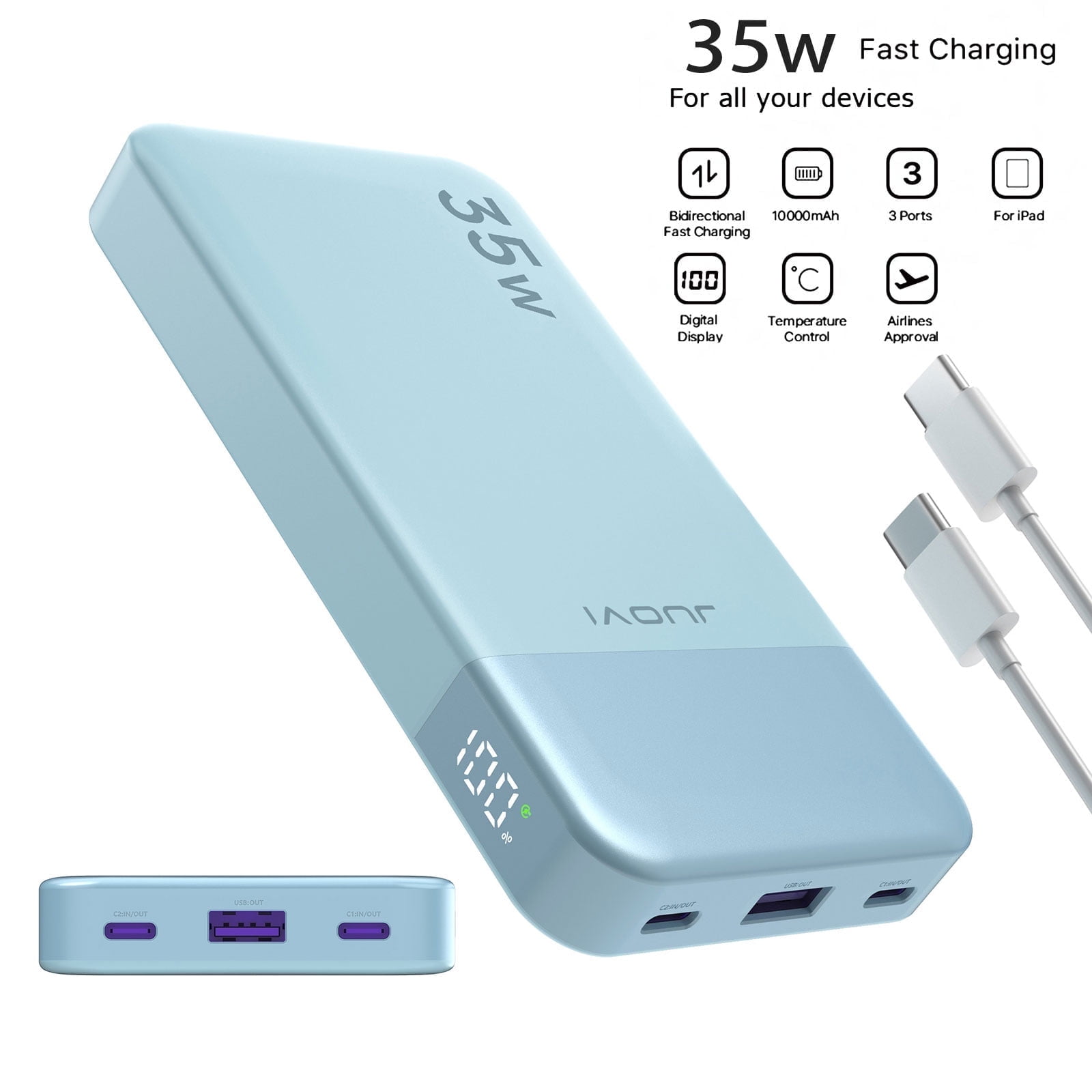 10000mah Iphone Power Bank Type C，35w Fast Charging Input and Output ...