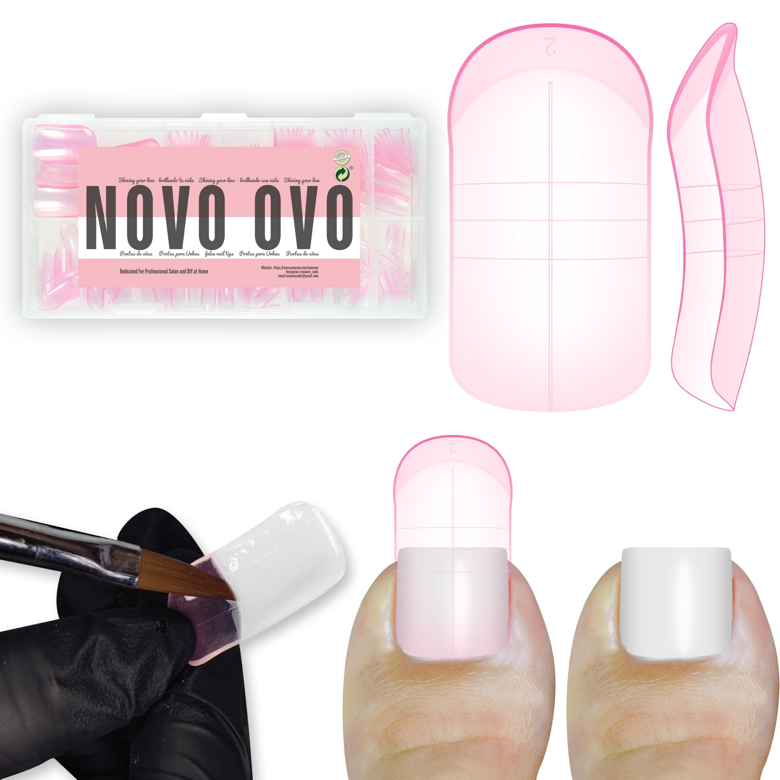 NOVO OVO 300 Pcs Toe Nail Dual Forms Poly Gel Toenail Extension, PINK ...