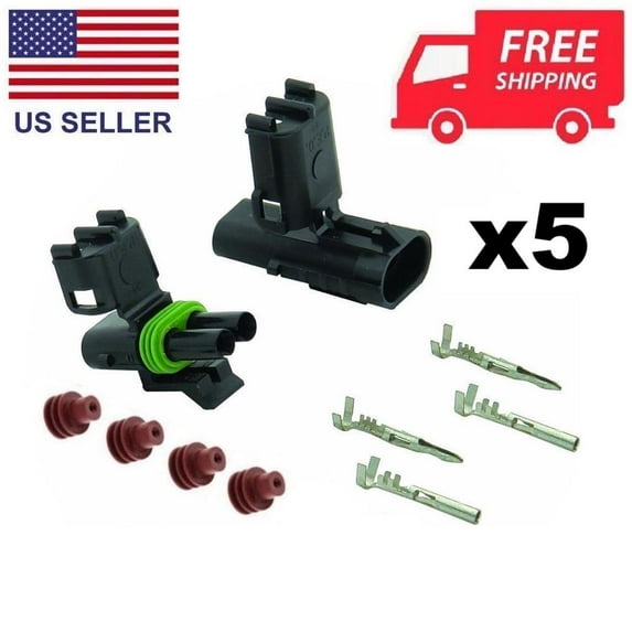 NOVOPARTS Weather Pack 2 Pin Sealed Connector Kit 16-14 GA 5 COMPLETE ...