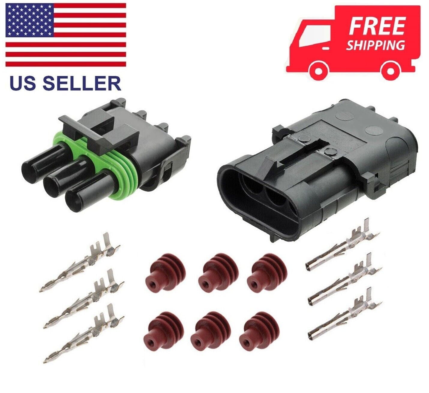 NOVOPARTS Weather Pack 3 Pin Sealed Connector Kit 14-16 AWG 1 Complete ...