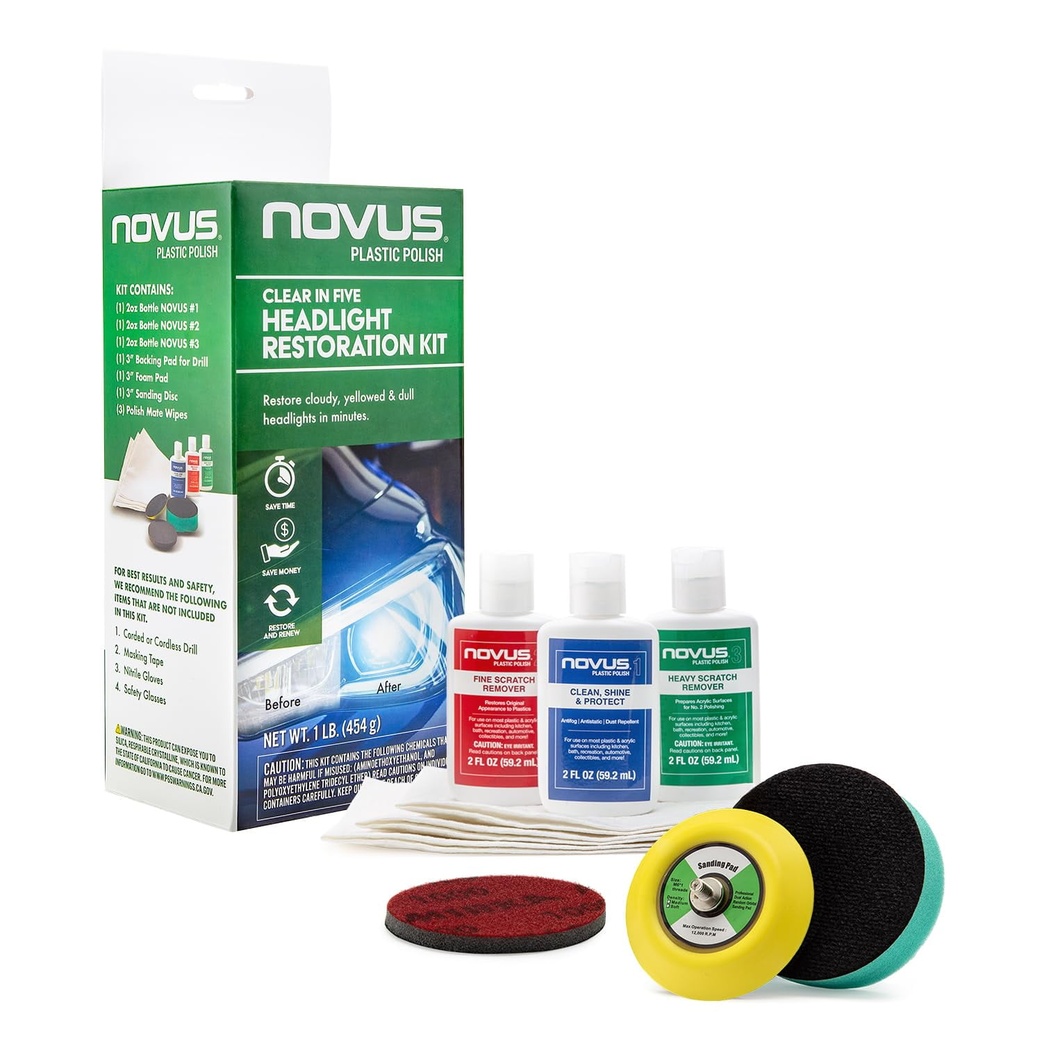 NOVUS Clear in Five Headlight Restoration Kit, Restoration for Car ...