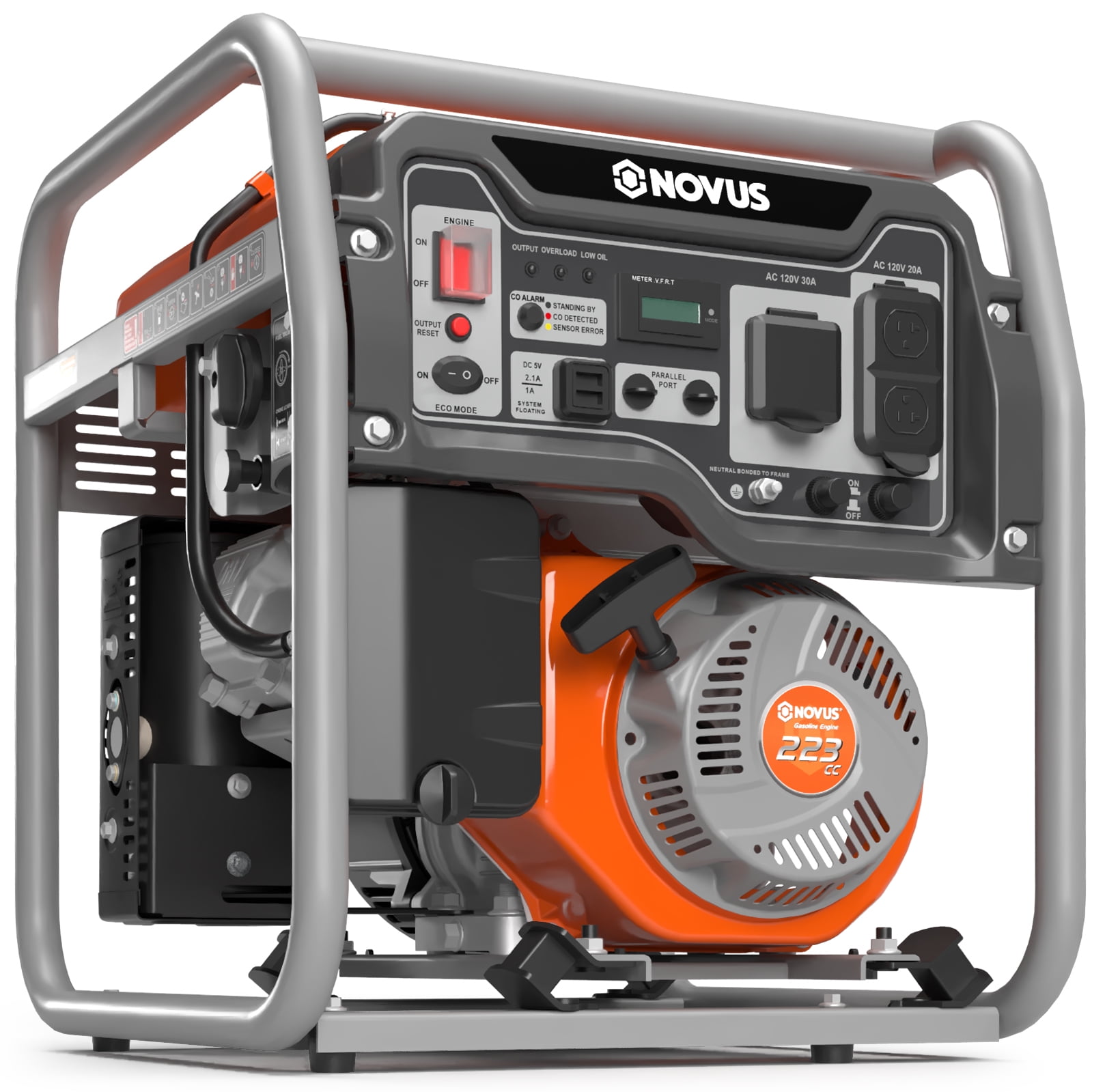 NOVUS Gas Generator for Home Use 4000-Watt, Open Frame inverter generator for Camping, CO Sensor ...