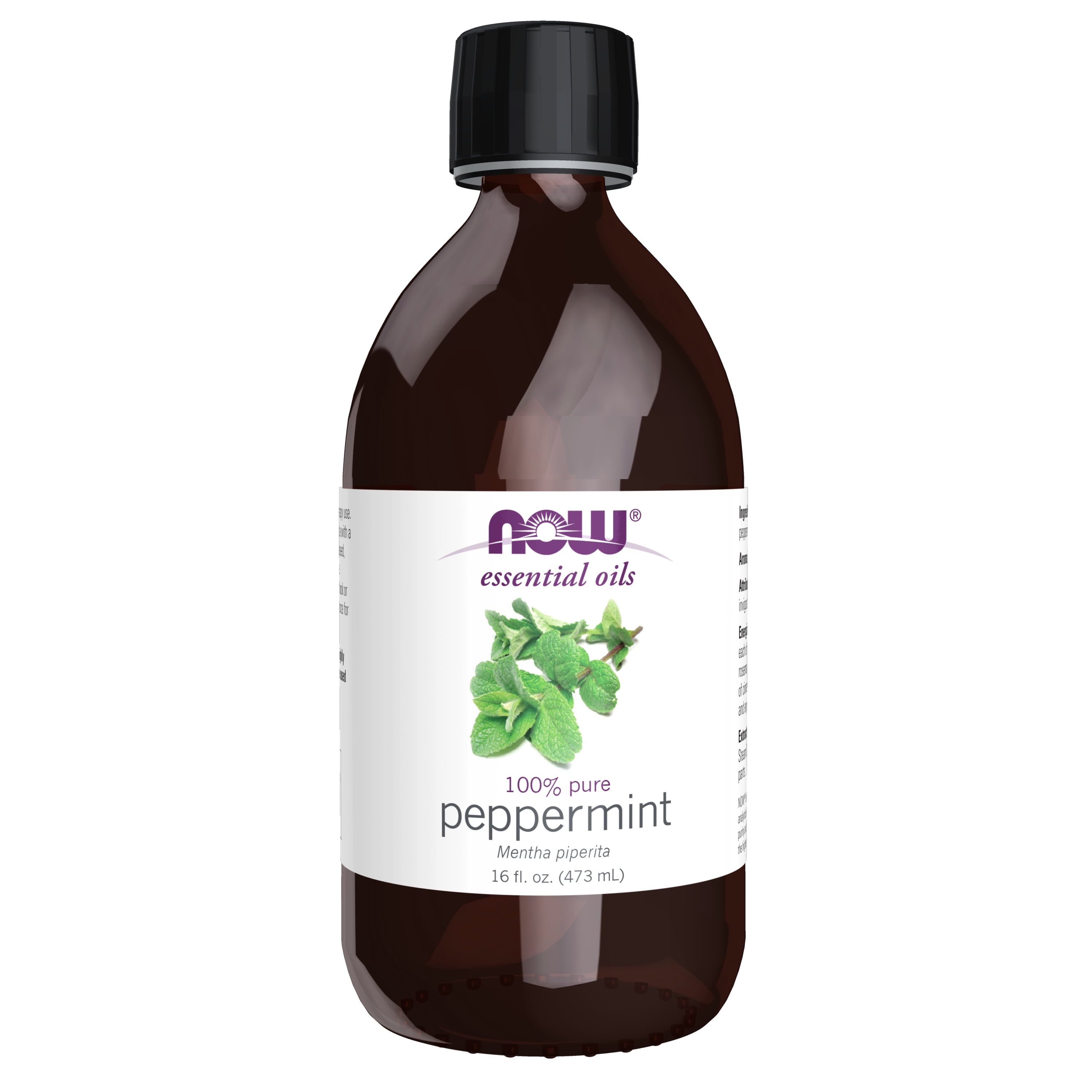 NOW Essential Oils, Pure Vegan 16-oz Peppermint Oil, Steam Distilled ...