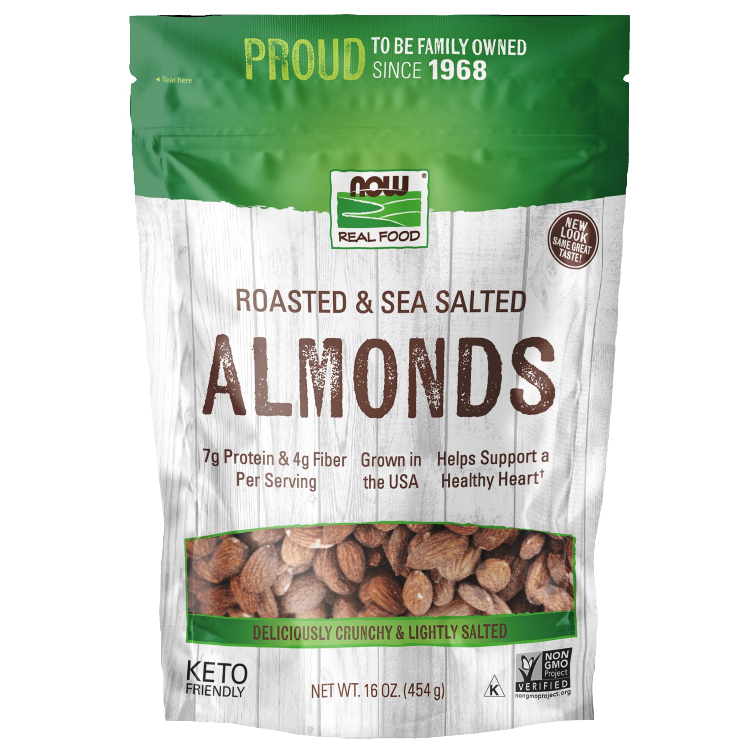 NOW Foods, Almonds,EGSC Roasted with Sea Salt, Source of Protein, Fiber ...