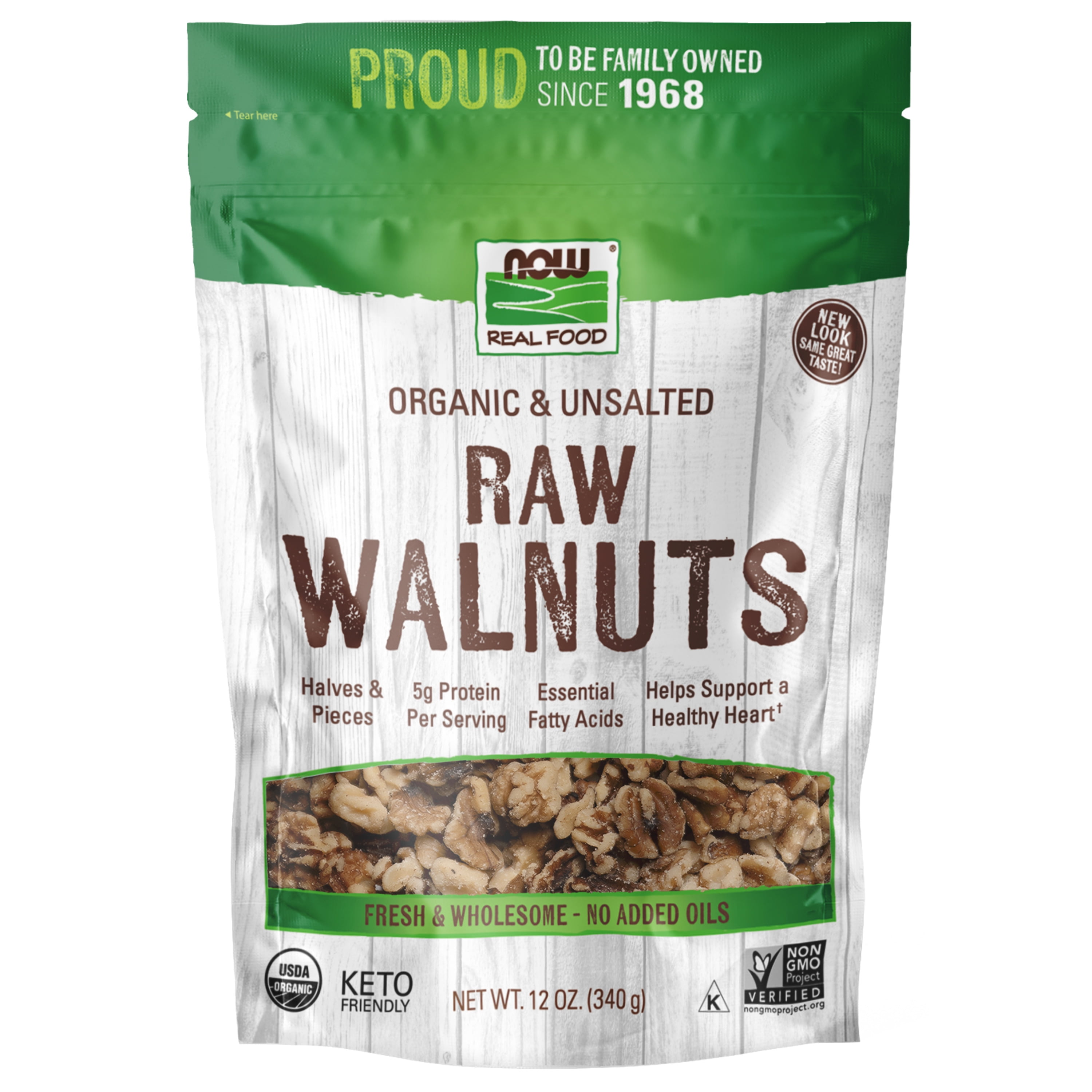 NOW Foods, 12-Ounce Certified Organic Raw Walnuts, Unsalted, Non-GMO ...