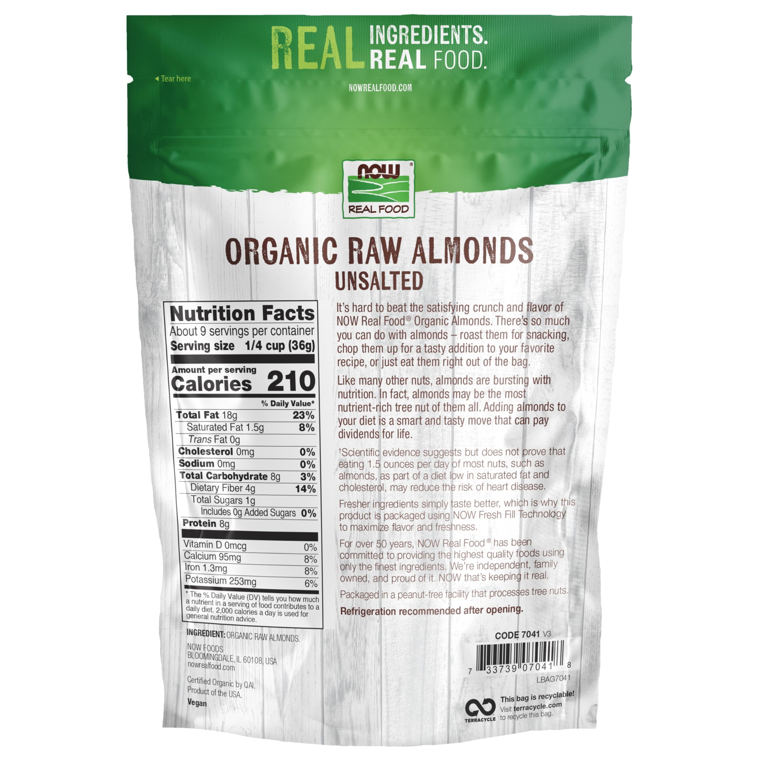 NOW Foods, Certified SCH4 Organic Almonds, Raw and Unsalted, Good ...