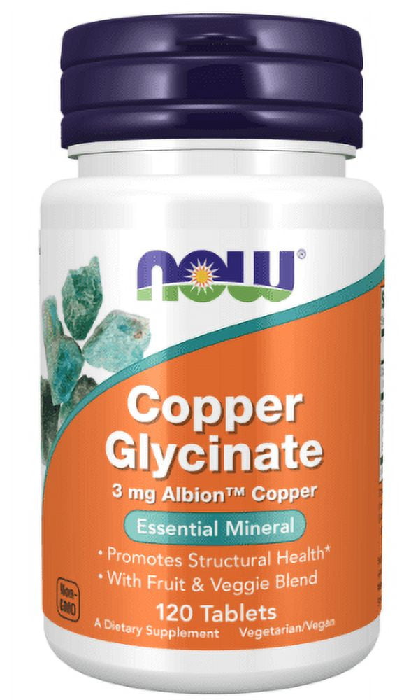 NOW Foods - Copper Glycinate Essential Mineral 3 mg. - 120 Tablets ...