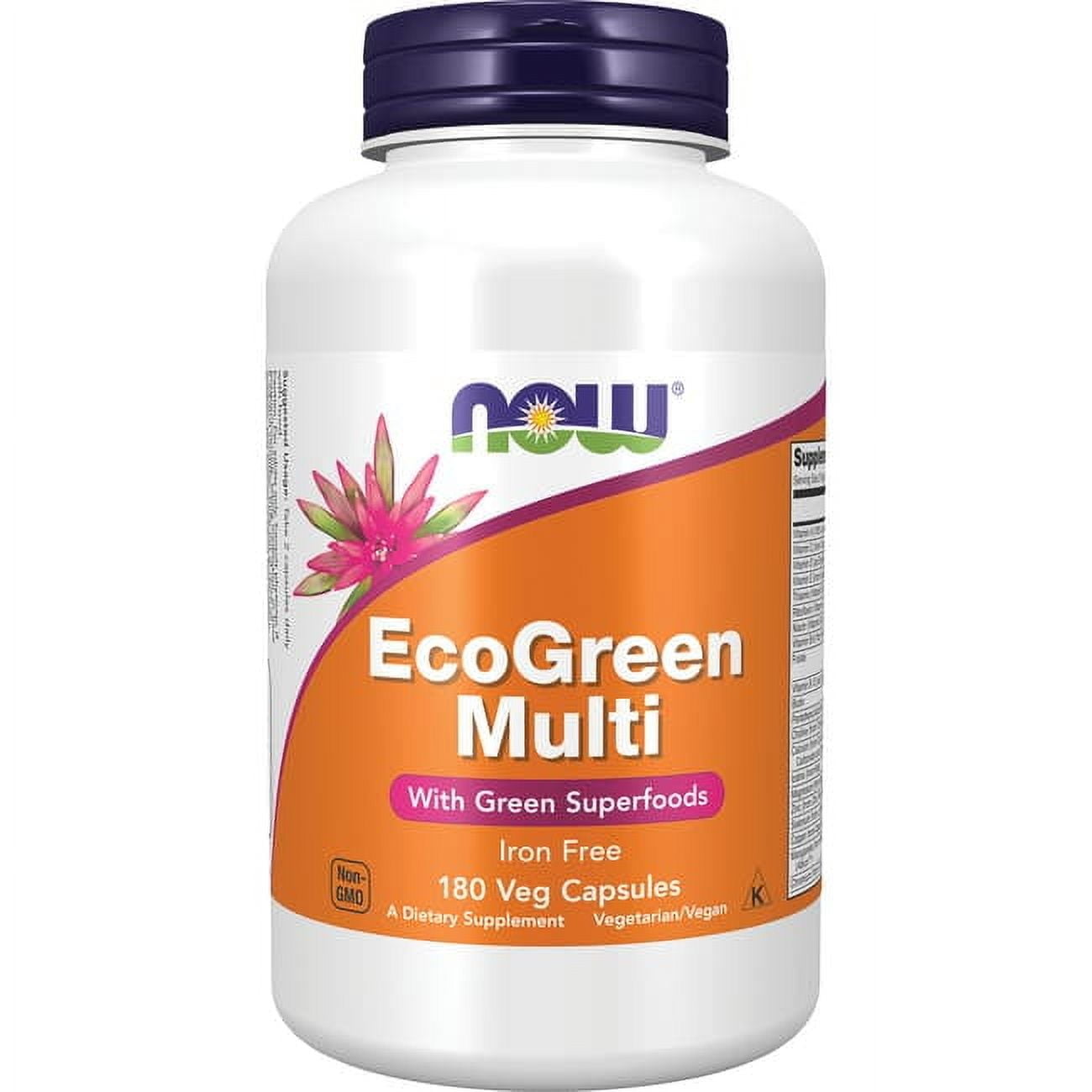 NOW Foods EcoGreen Multi, Iron-Free, 180 Veg Capsules, Mineral ...