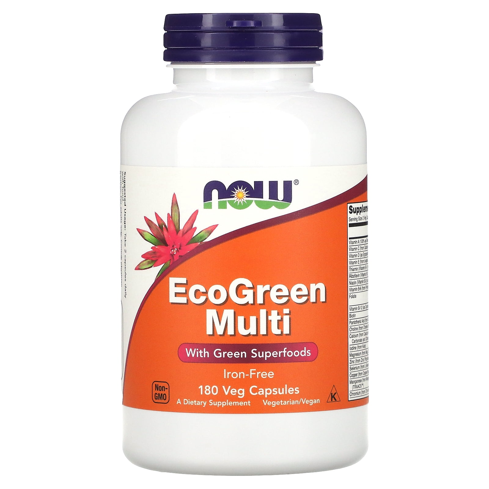 NOW Foods EcoGreen Multi, Iron-Free, 180 Veg Capsules, Mineral Multivitamin, Vegan, Non-GMO ...
