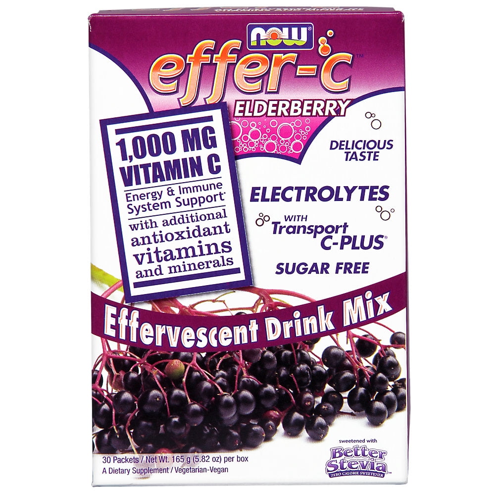 NOW Foods Effer-c Effervescent Drink Mix Elderberry 1000 mg - 30 ...