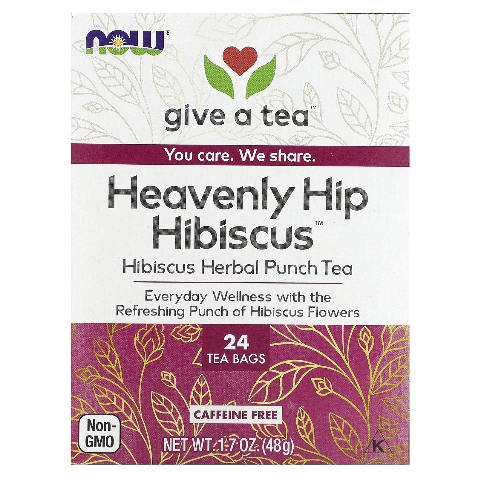 NOW Foods Heavenly Hip Hibiscus, Herbal Punch Tea, Caffeine Free, 24 ...