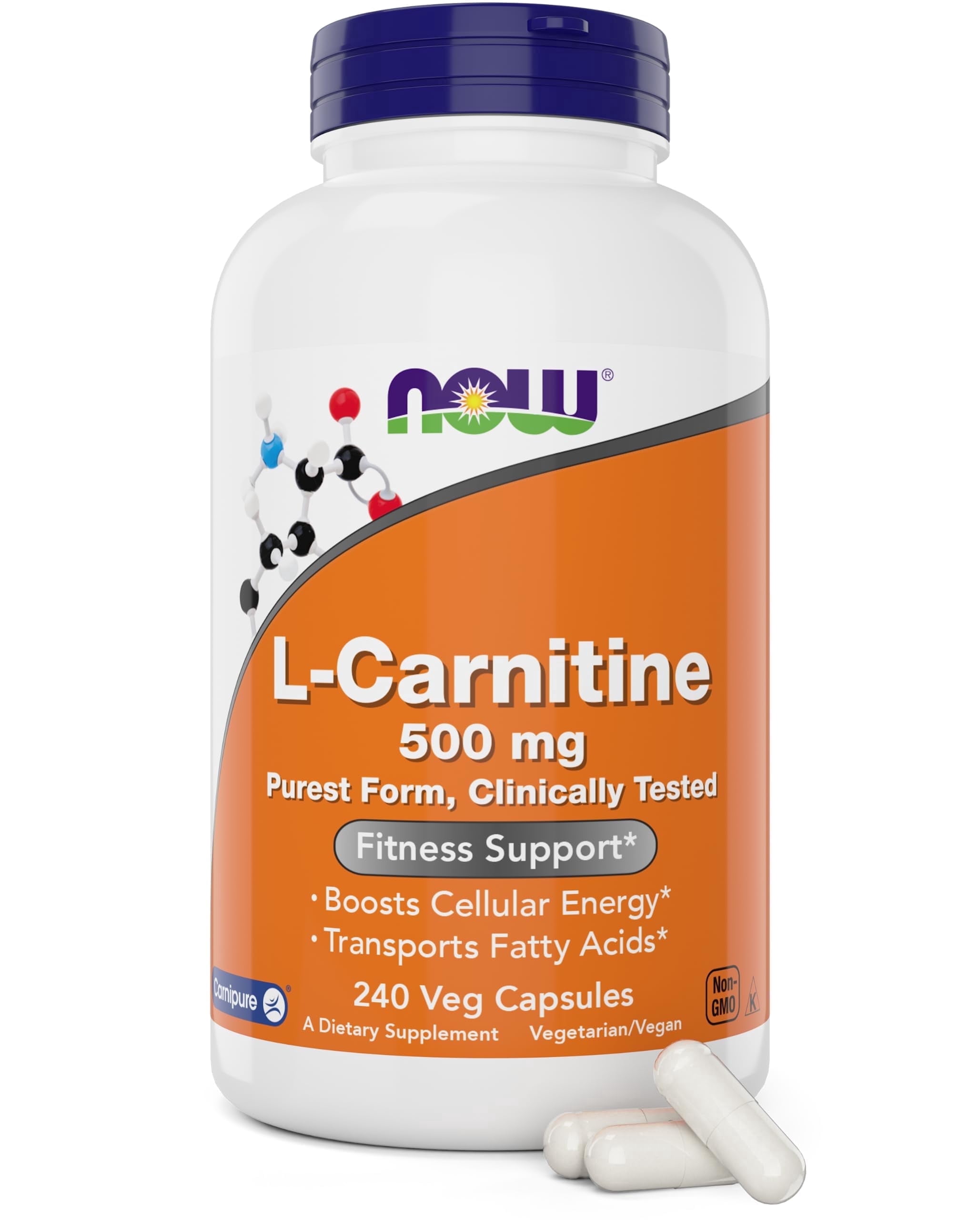 NOW Foods L-Carnitine 500 mg, 240 Veg Caps - Fitness Support* - Purest ...