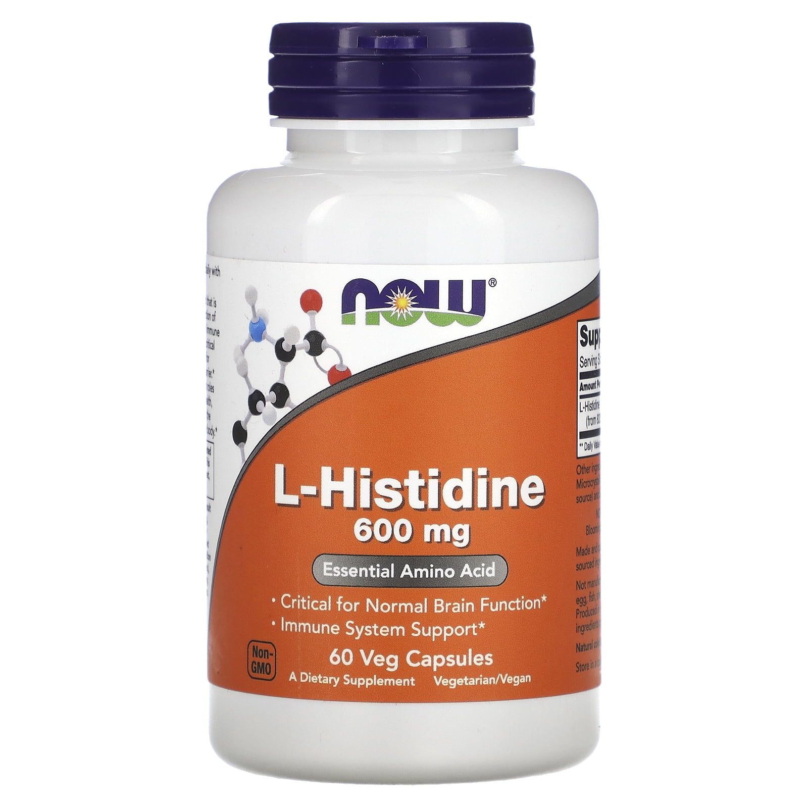 NOW Foods, L-Histidine, 600 mg, 60 Veg Capsules, Vegetarian/Vegan ...
