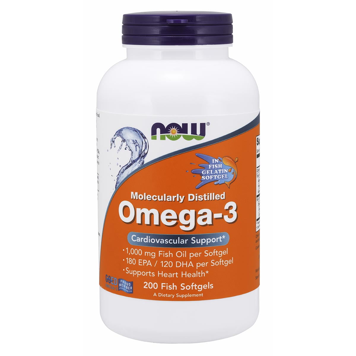NOW Foods Omega-3, 1,000 mg, 200 Fish Softgels (1,000 mg per Softgel ...