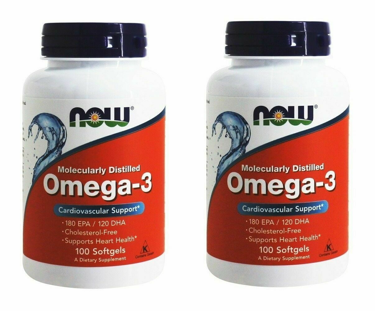 NOW Foods Omega-3 Molecularly Distilled Fish Oil, 100 Softgels - 2Packs ...