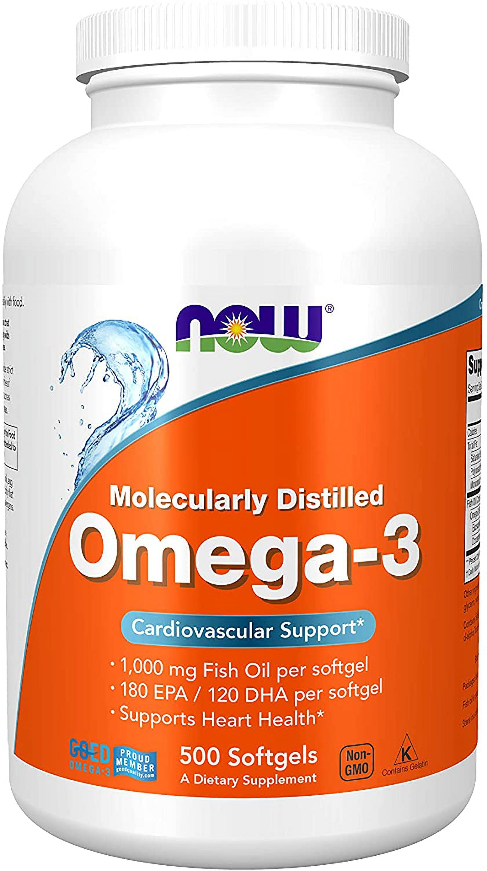 NOW Foods Omega-3 Molecularly Distilled Fish Oil , 500 Softgels-2 Pack ...