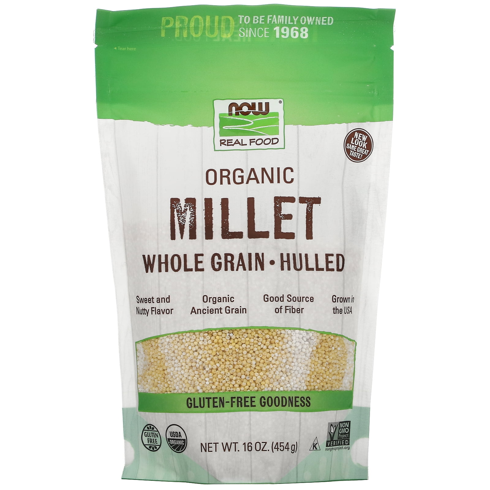 NOW Organic Hulled Millet, Ancient Whole Grain, Mild Nutty Flavor, 16 ...