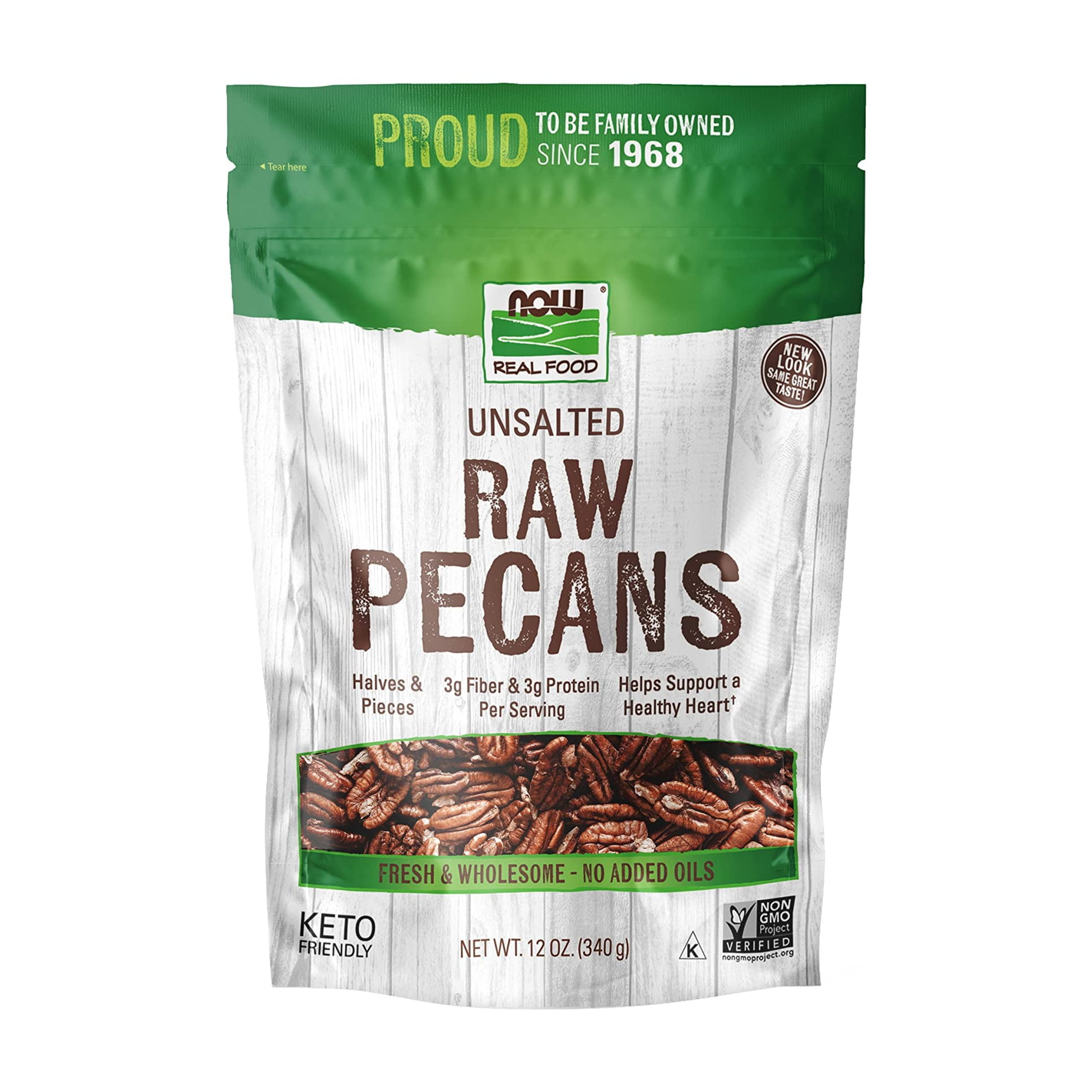 NOW Foods, Pecans, Raw and Unsalted, SMRHalves and Pieces, Natural Source of Essential Fatty ...