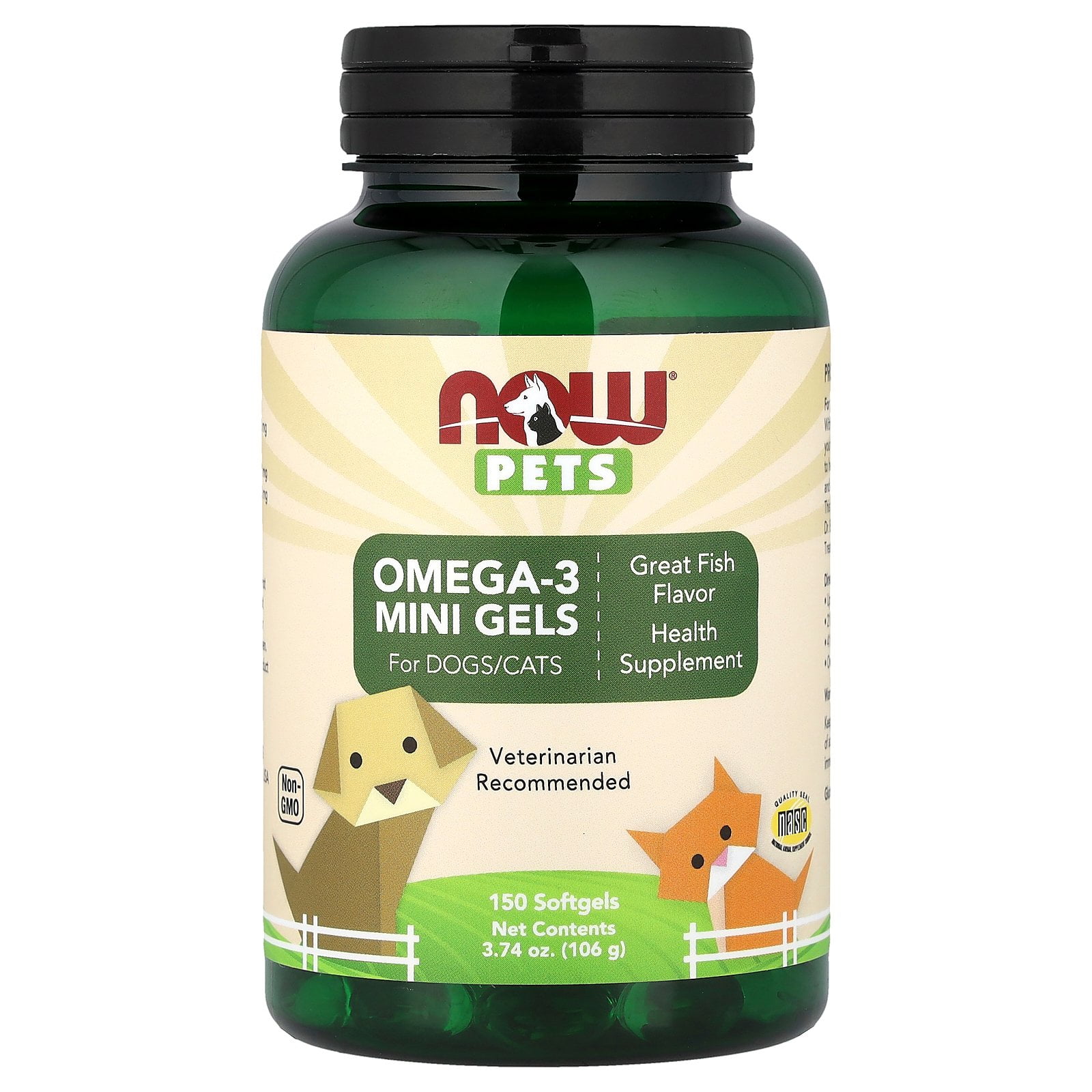 NOW Foods Pets, Omega-3 Mini Gels, For Dogs/Cats, Fish, 150 Softgels, 3 ...
