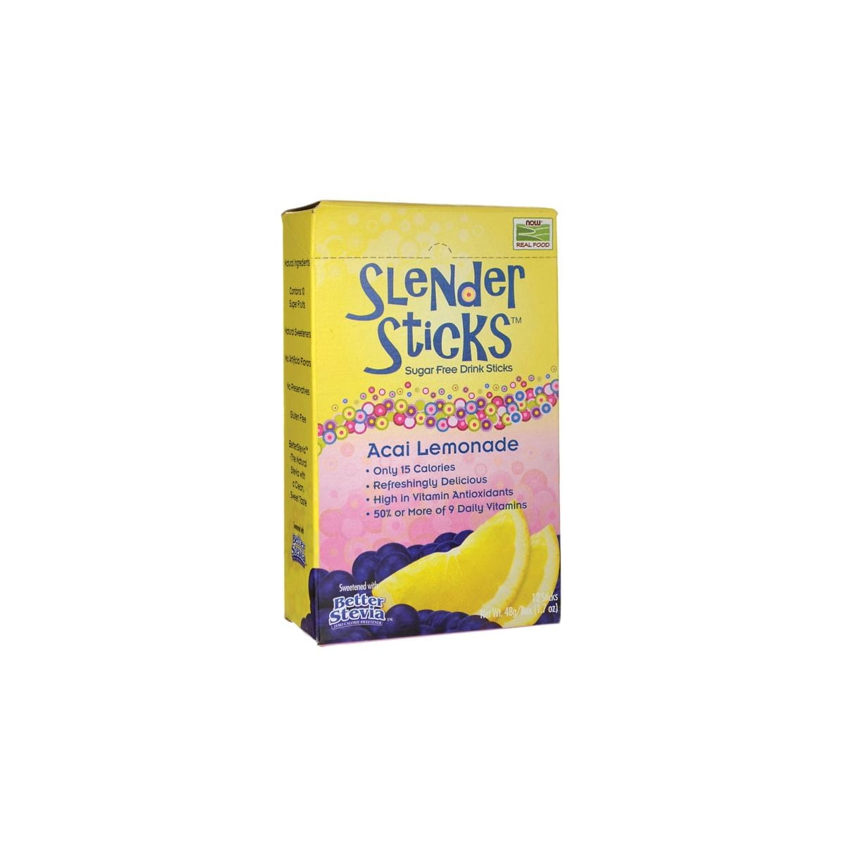 NOW Foods Slender Sticks Sugar Free Drink Sticks - Acai Lemonade 12 Ct ...