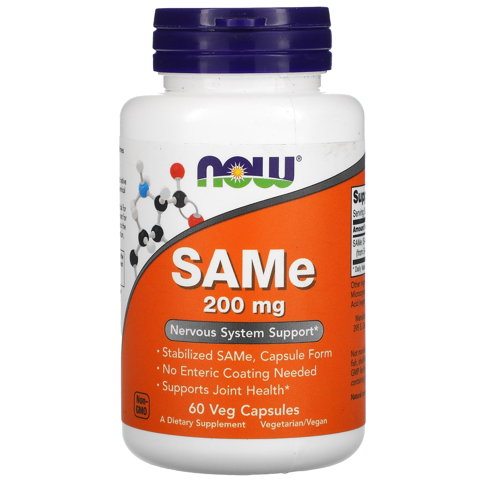 NOW Foods Supplement, SAMe 200 mg, 60 Veg Capsules, Nervous System ...
