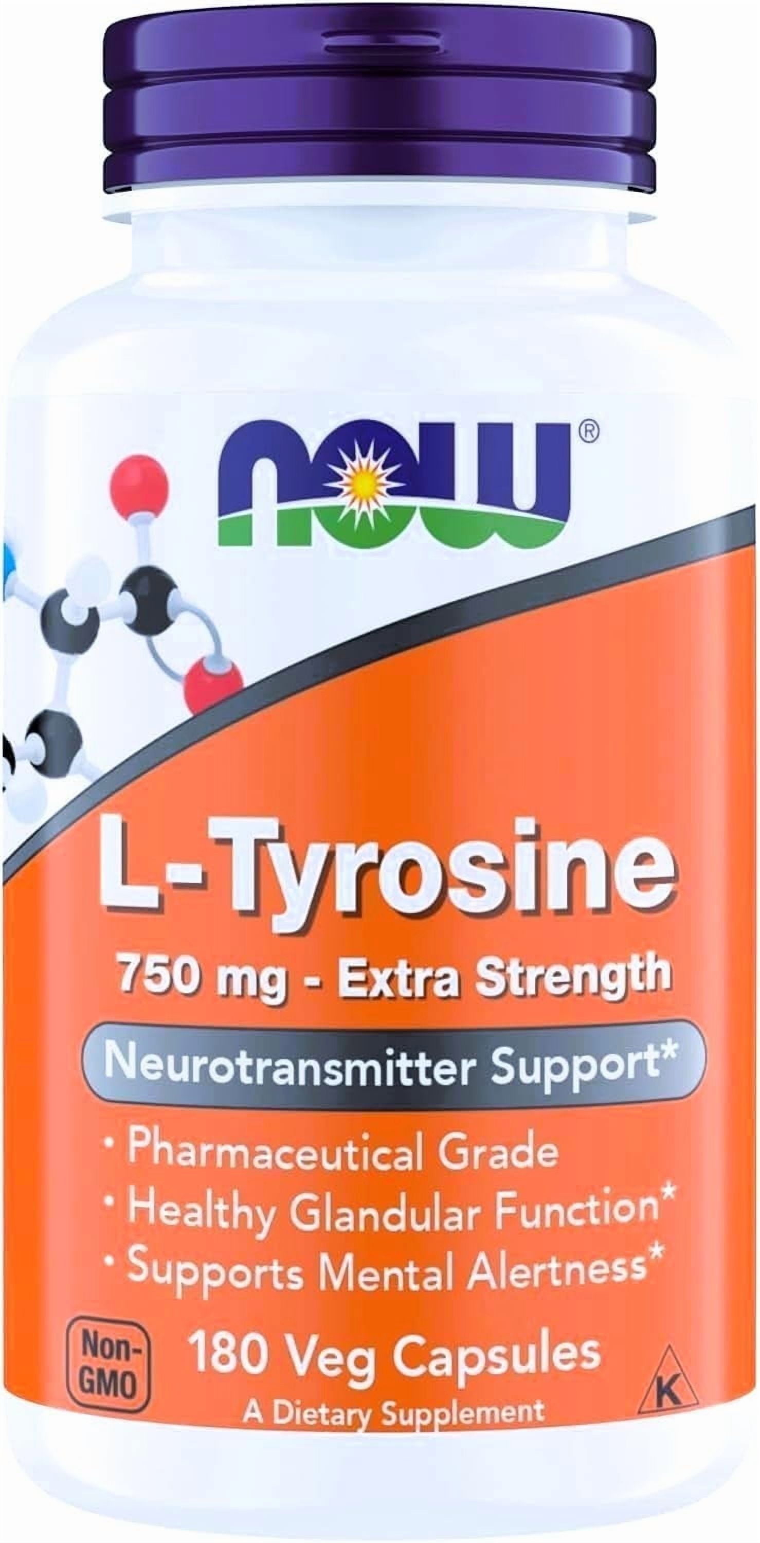 NOW Foods Supplements, L-Tyrosine 750 mg, 180 Veg Capsules - Walmart.com