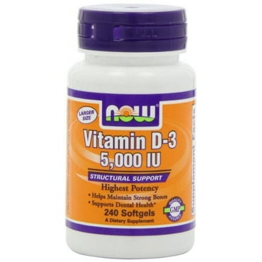 NOW Supplements, Vitamin D-3 5,000 IU, High Potency, Structural Support*, 120 Softgels - 2 Packs ...