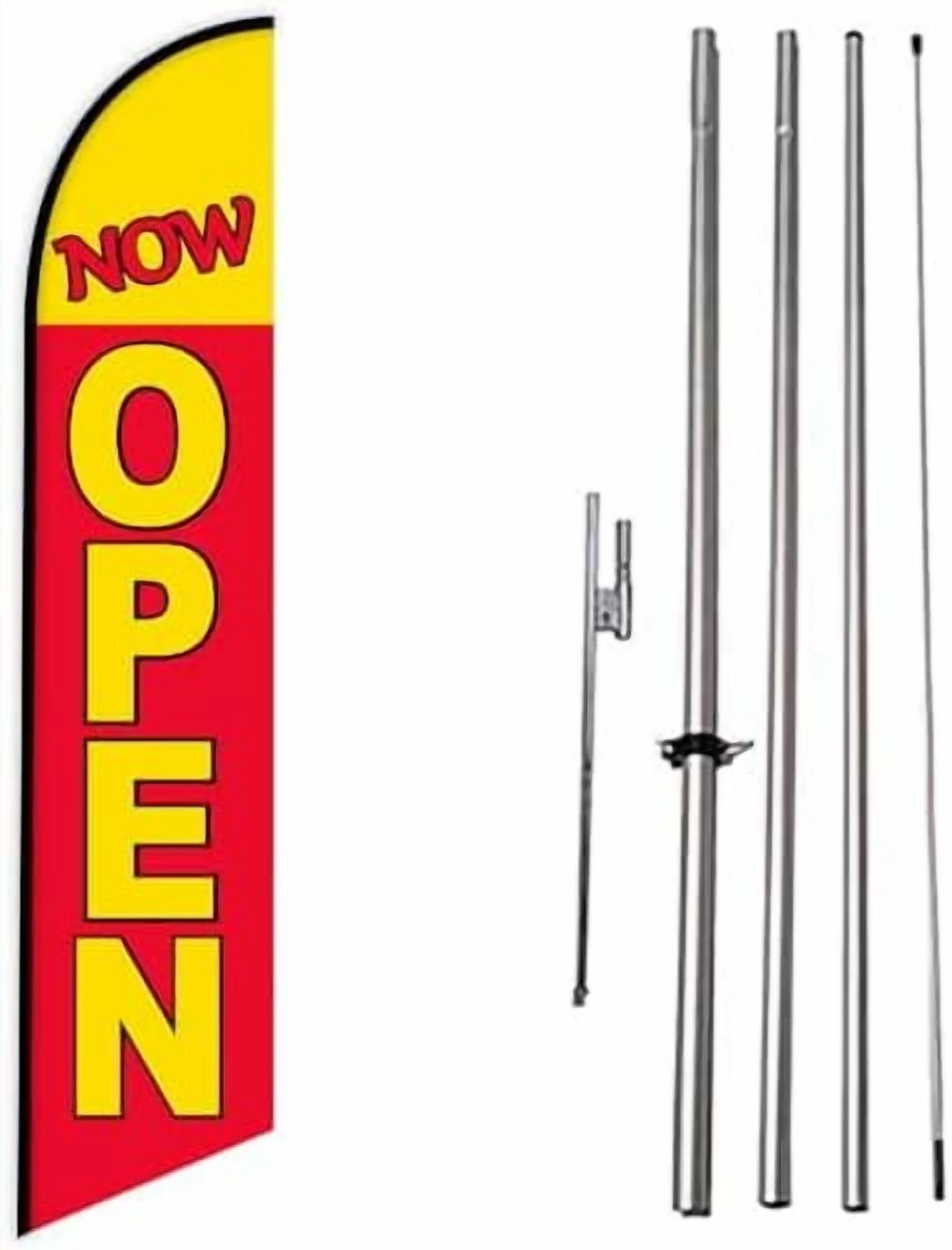 NOW OPEN Advertising Swooper Feather Flag Banner with 15' Foot Pole Kit ...