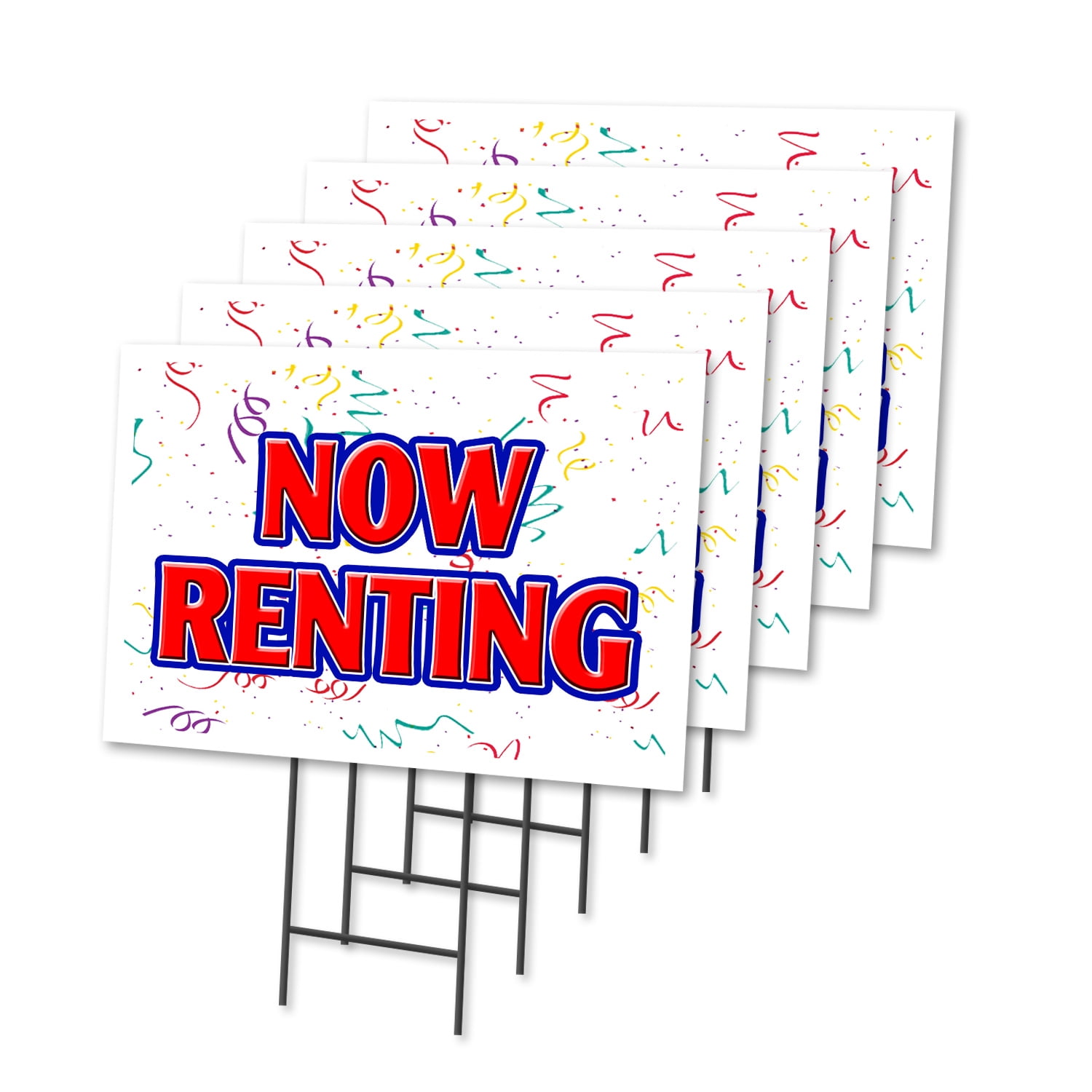NOW RENTING 5 Pack Of 18" x 24" Yard Sign & Stake | Advertise Your ...
