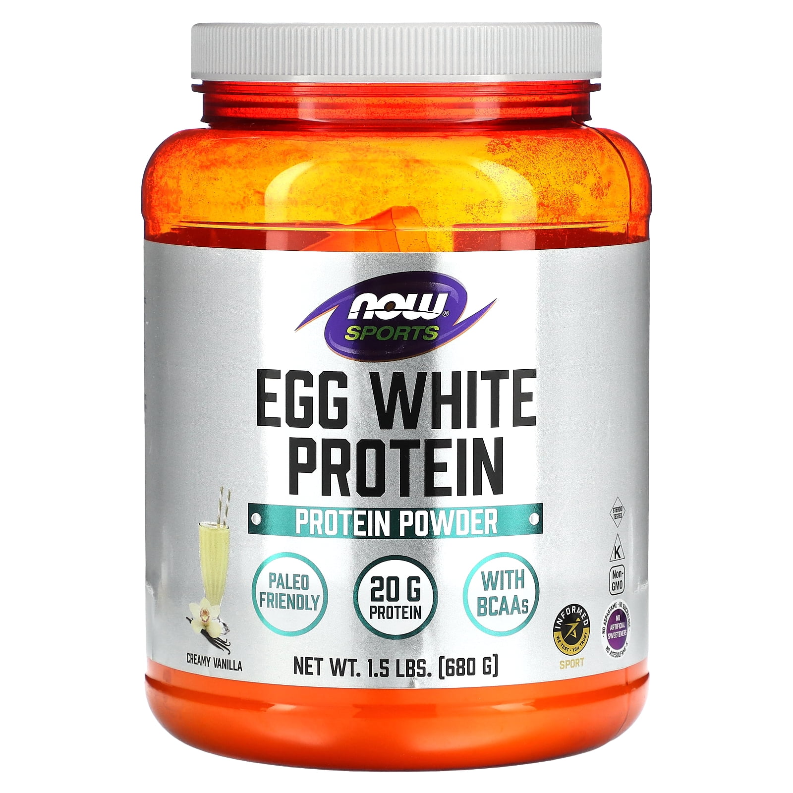 NOW Sports Eggwhite Protein Powder, Vanilla Crème, 20g Protein, 1.5 Lb ...