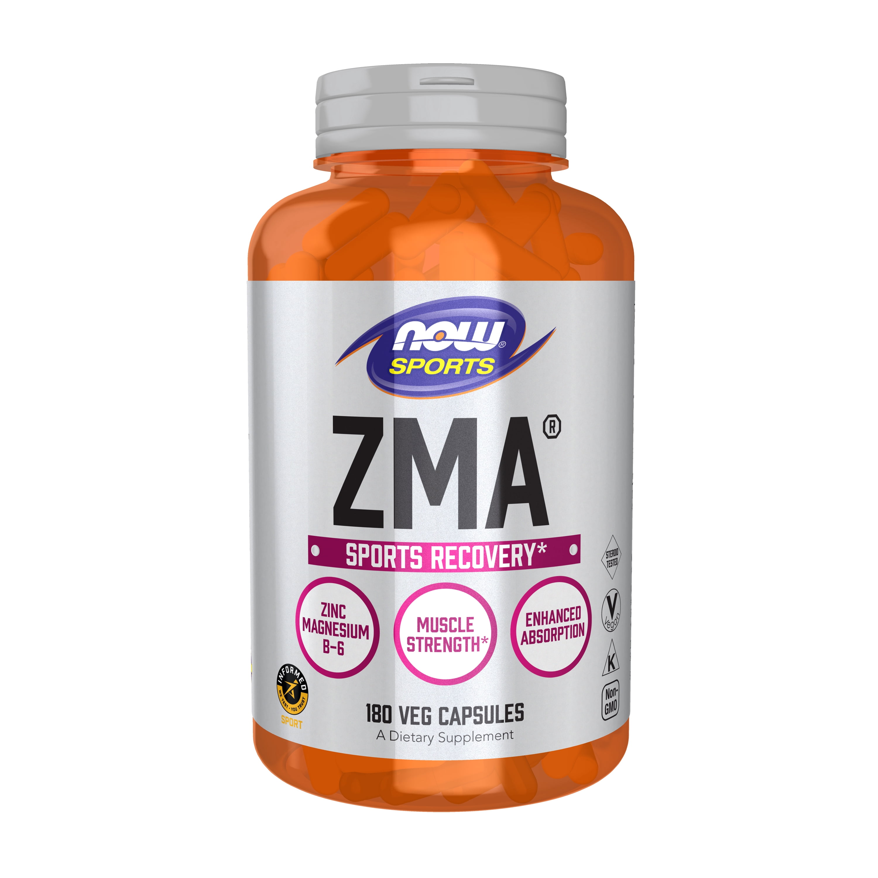 NOW Sports Nutrition, ZMA Supplement (Zinc, Magnesium, Vit B-6), 180 ...