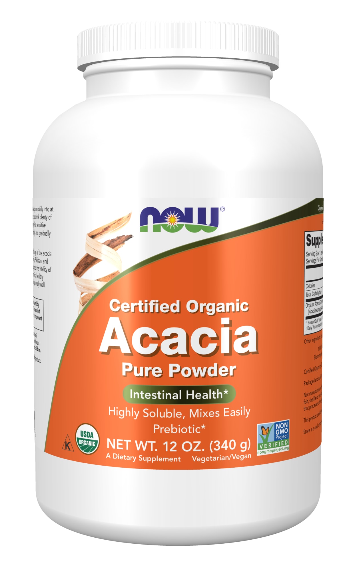 NOW Supplements, Acacia Pure Powder, Certified Organic, Highly Soluble ...