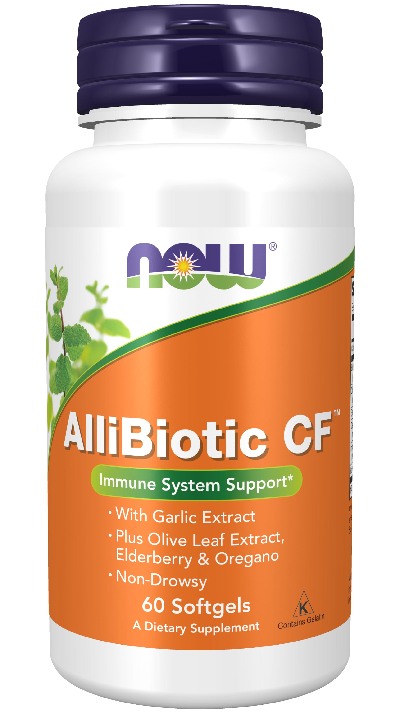 NOW Supplements, AlliBiotic CF™, with Garlic Extract, Olive Leaf Extract, Elderberry & Oregano ...