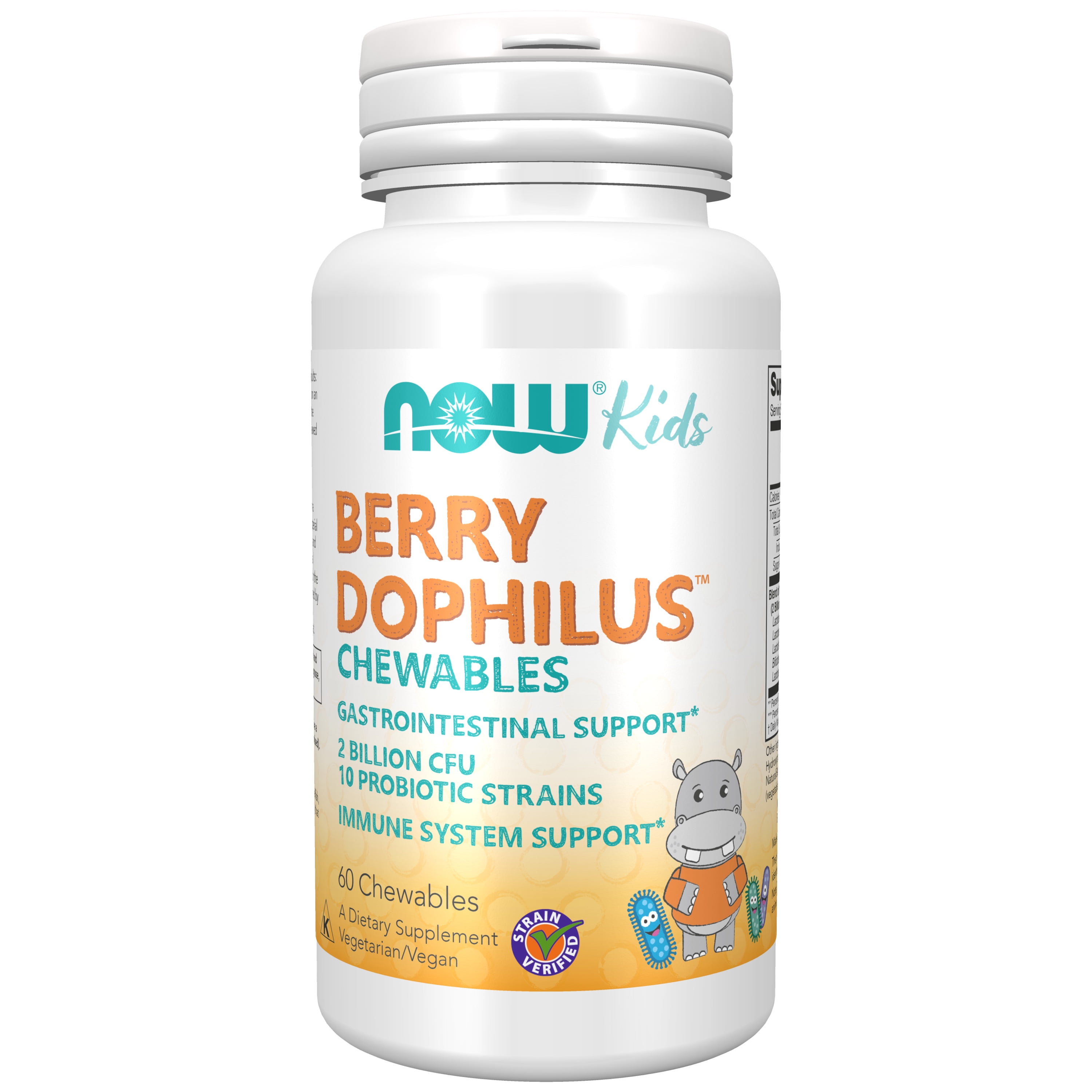 NOW Supplements High Potency BerryDophilus™, 2 Billion, 10 Probiotic Strains, 60 Chewables ...
