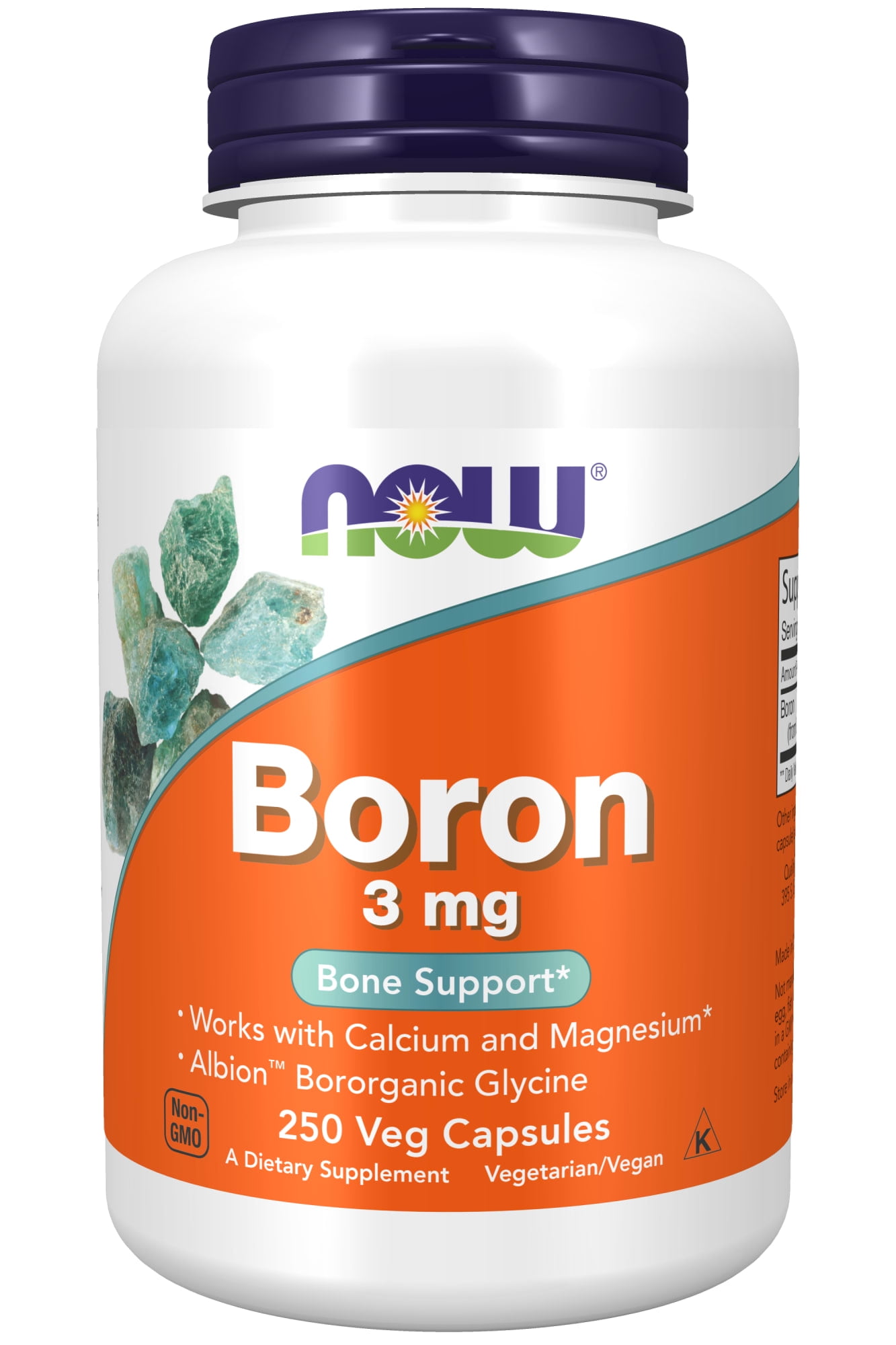 NOW Supplements, Boron 3mg Mineral Trace Glycinate, 250 Veg Capsules ...