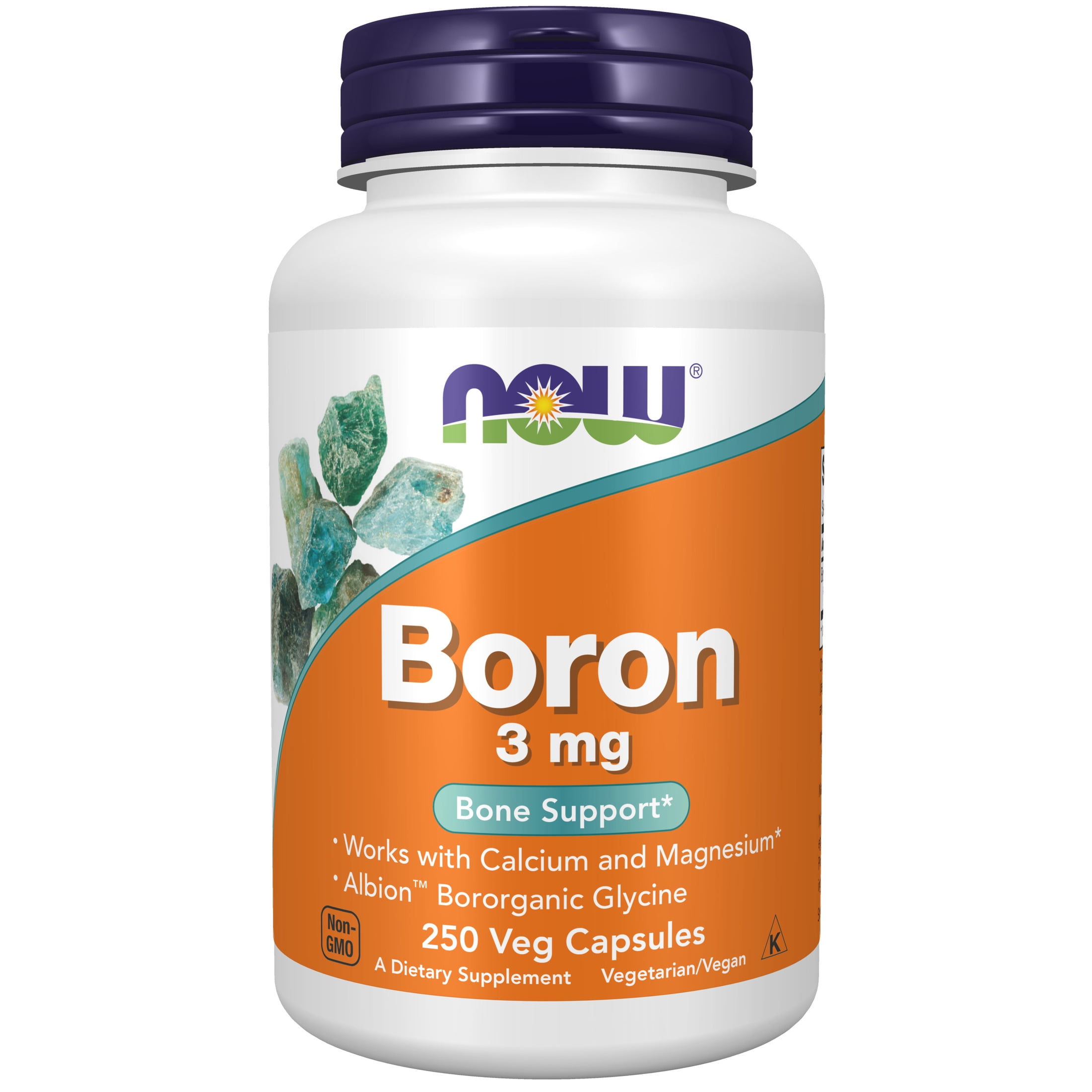 NOW Supplements, Boron 3mg Mineral Trace Glycinate, 250 Veg Capsules ...