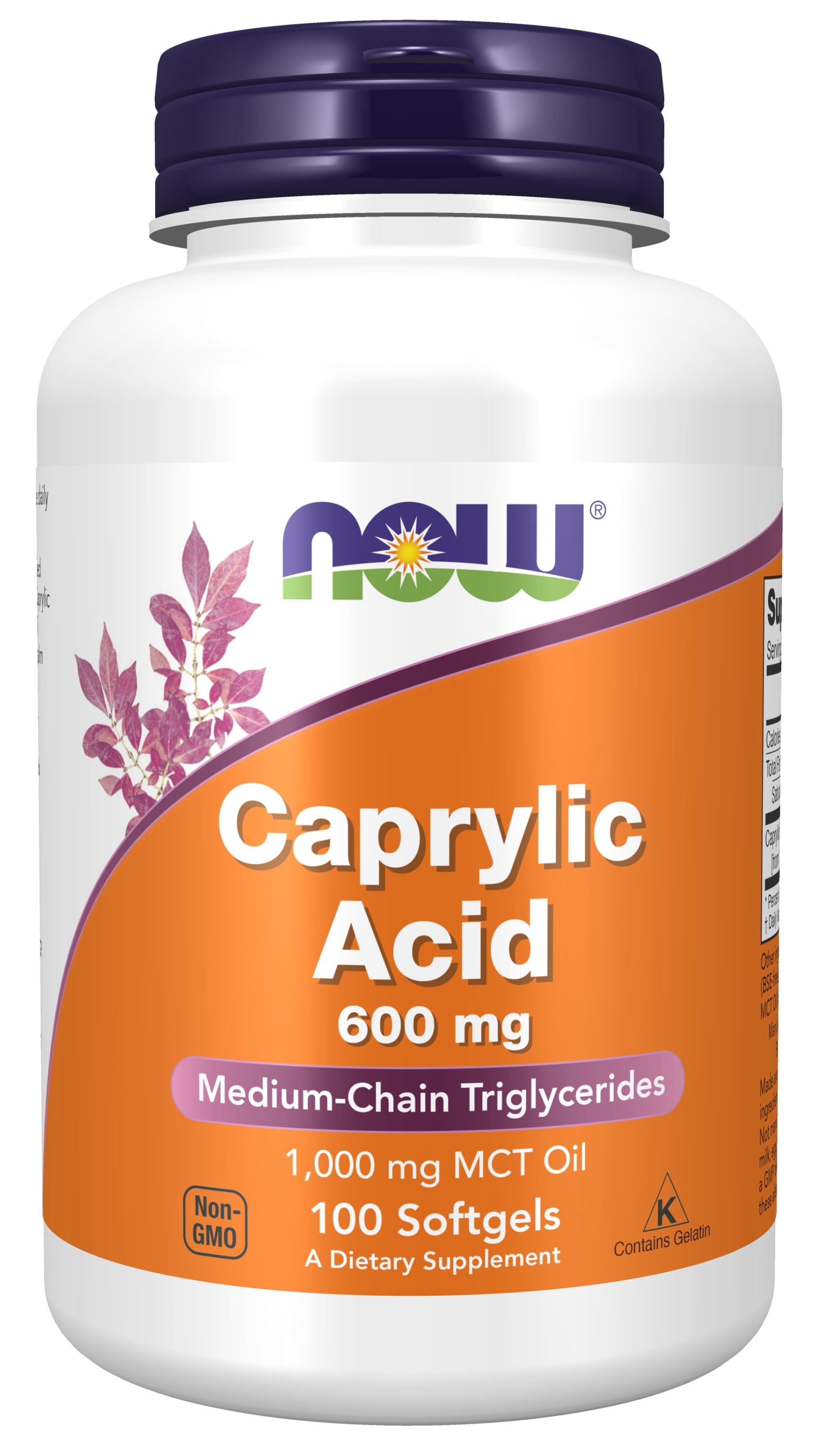 NOW Supplements, Caprylic Acid 600 mg, MCT (Medium-Chain Triglycerides ...
