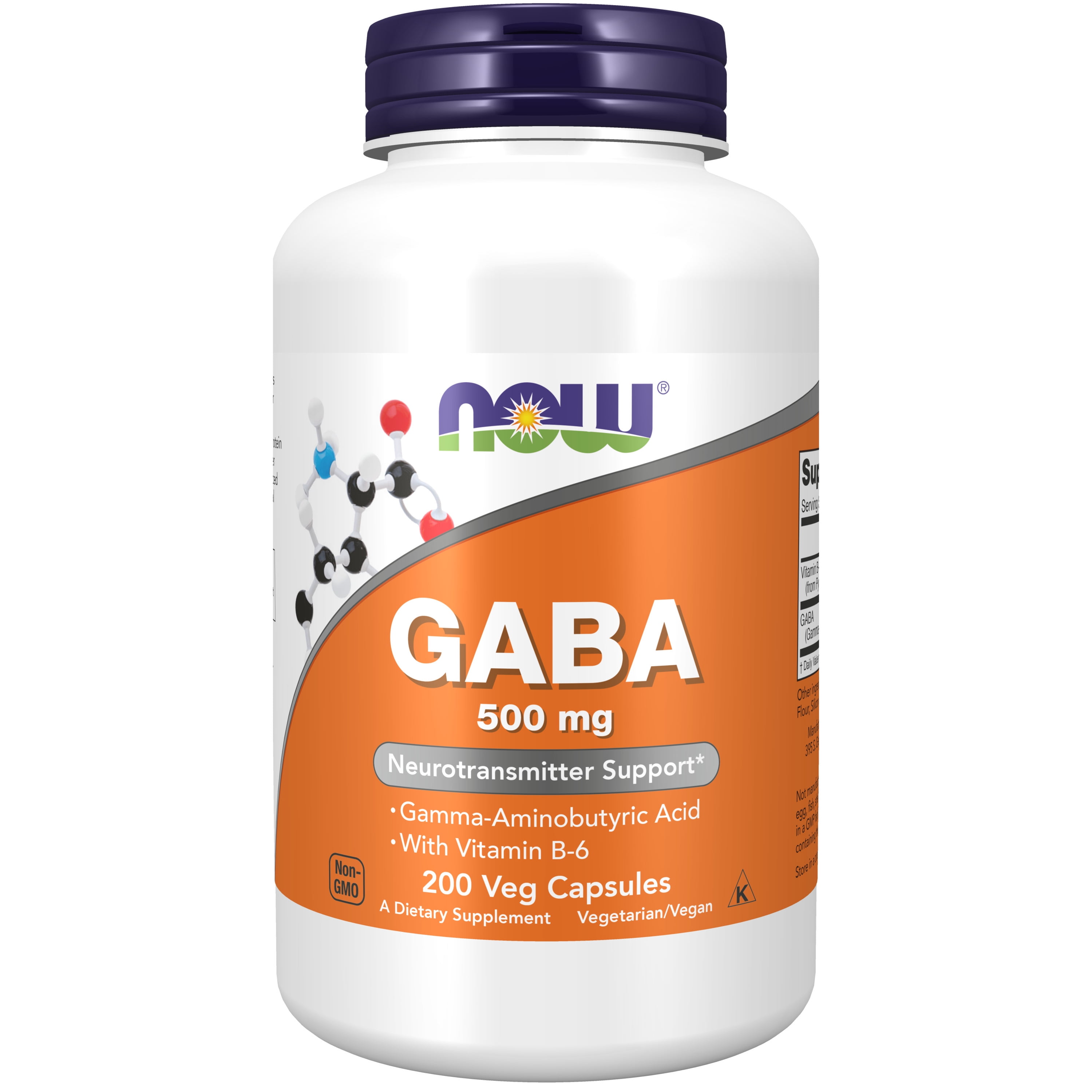 NOW Supplements, GABA (Gamma-Aminobutyric Acid) 500 mg + B-6, Natural ...