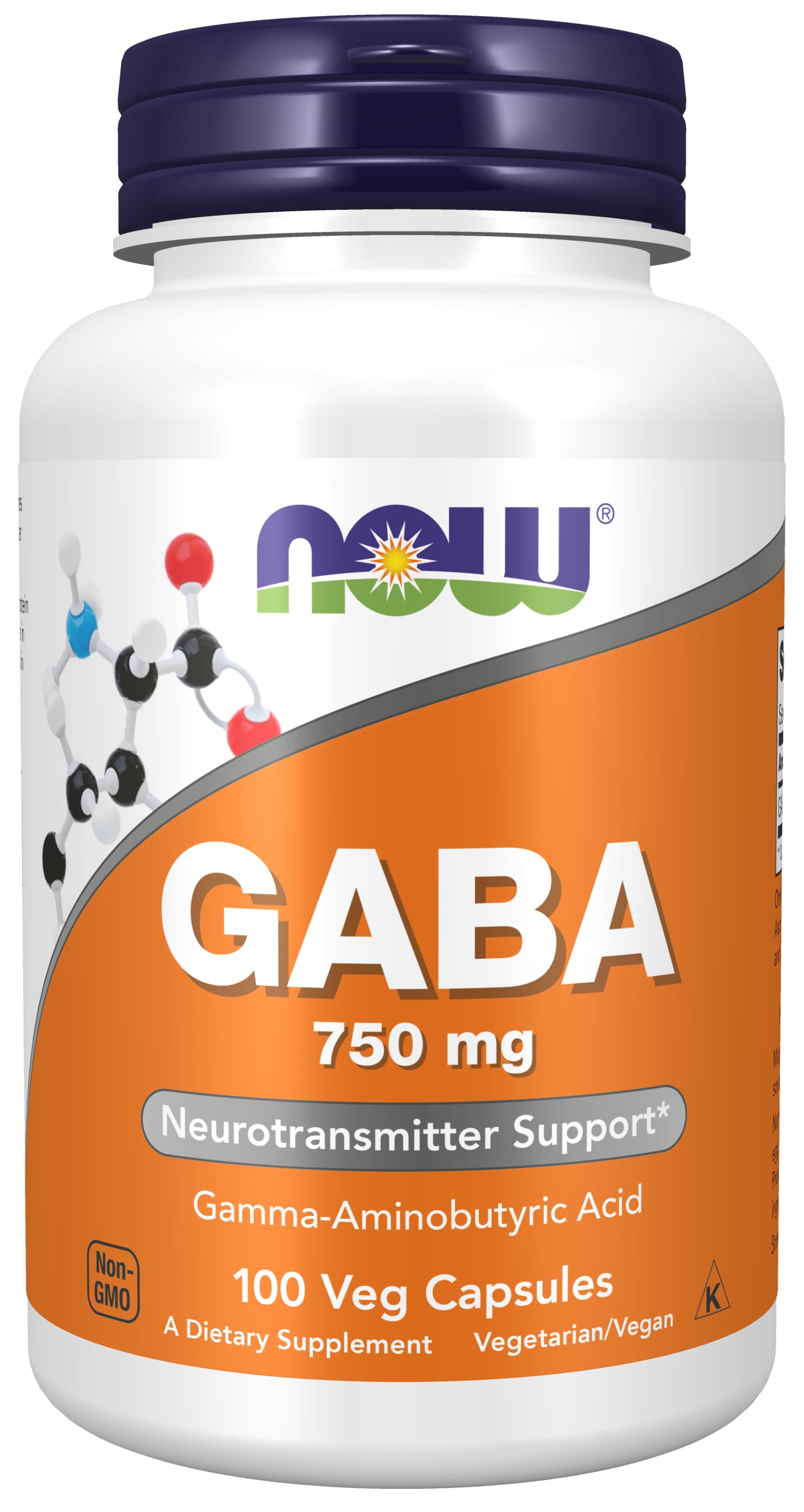 NOW Supplements, GABA (Gamma-Aminobutyric Acid) 750mg, Neurotransmitter Support*, 100 Veg ...