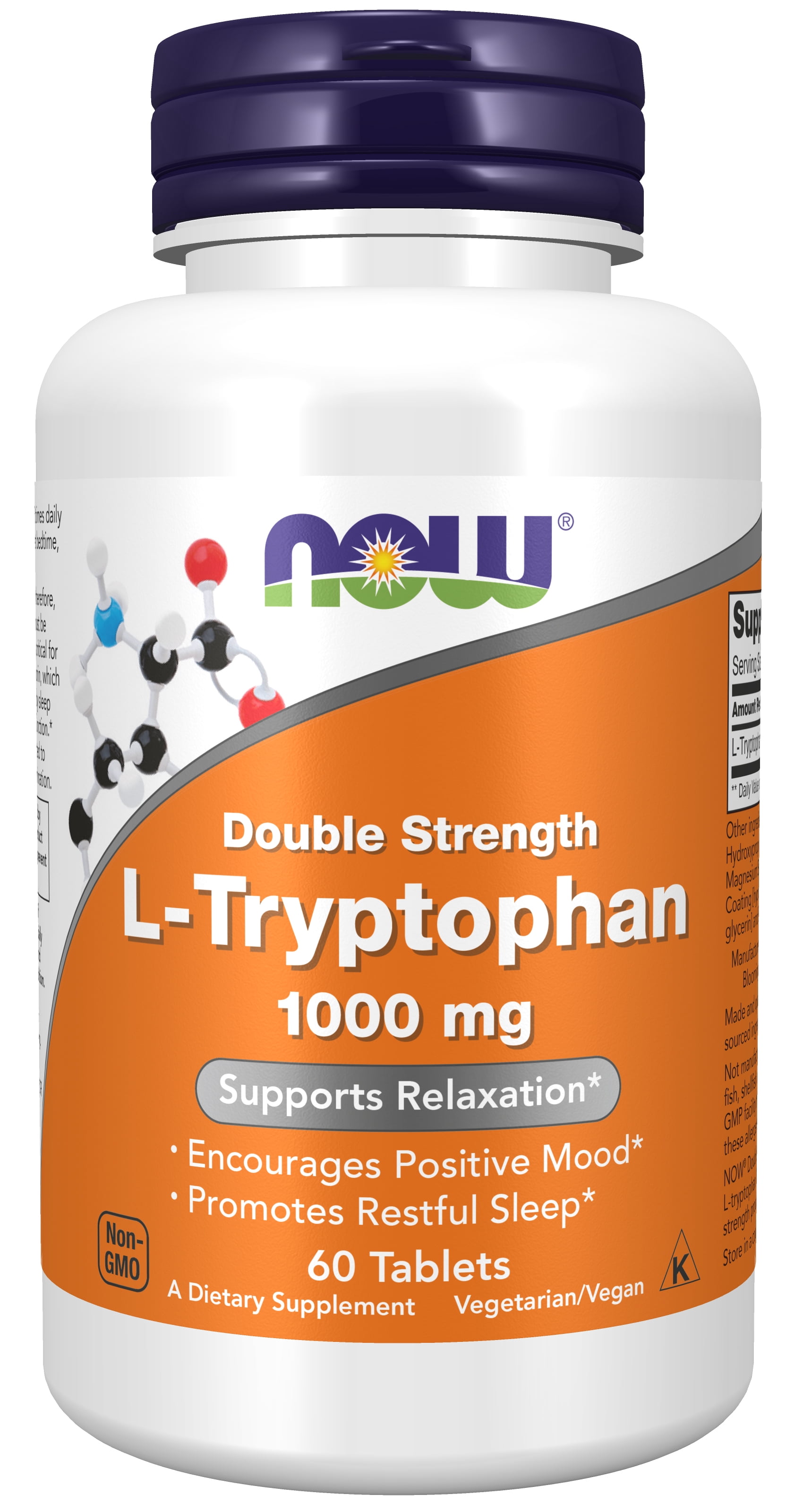 NOW Supplements, L-Tryptophan 1,000 mg, Double Strength, Encourages ...