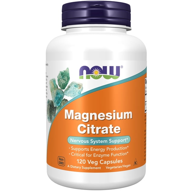 NOW Supplements, Magnesium Citrate, 120 Veg Capsules, Enzyme Function ...