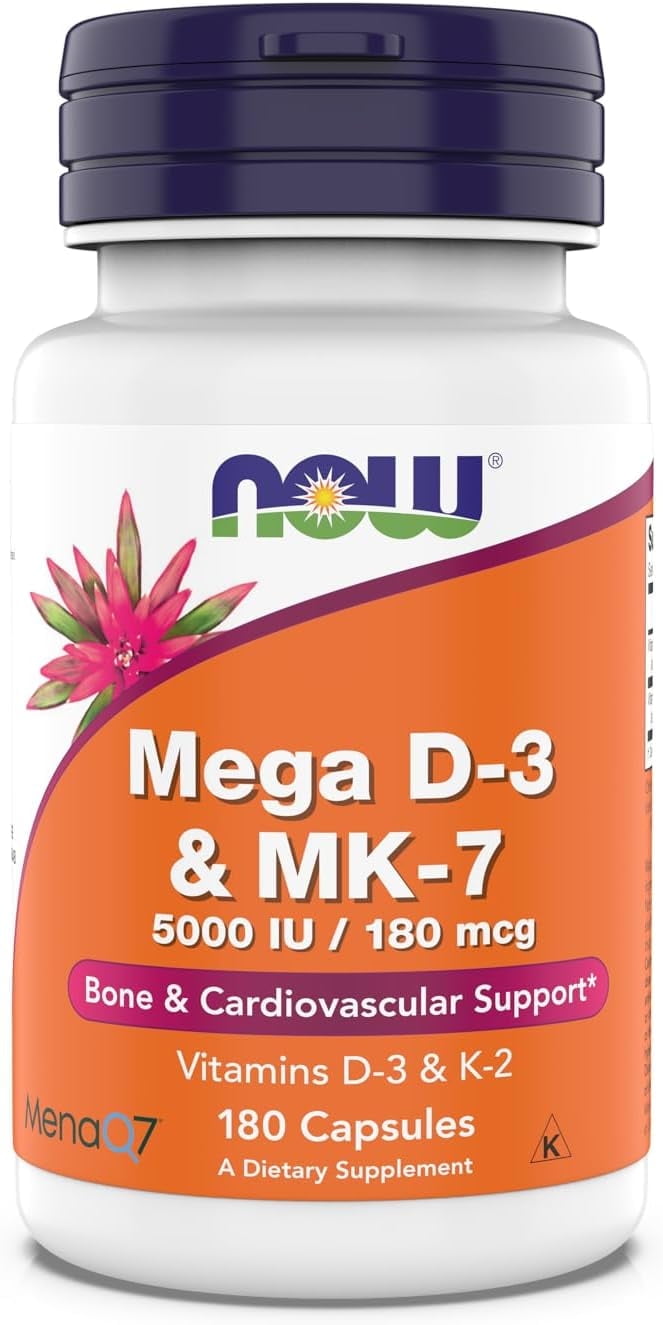 NOW Supplements, Mega D-3 & MK-7, 5000 IU / 180 mcg, Bone ...