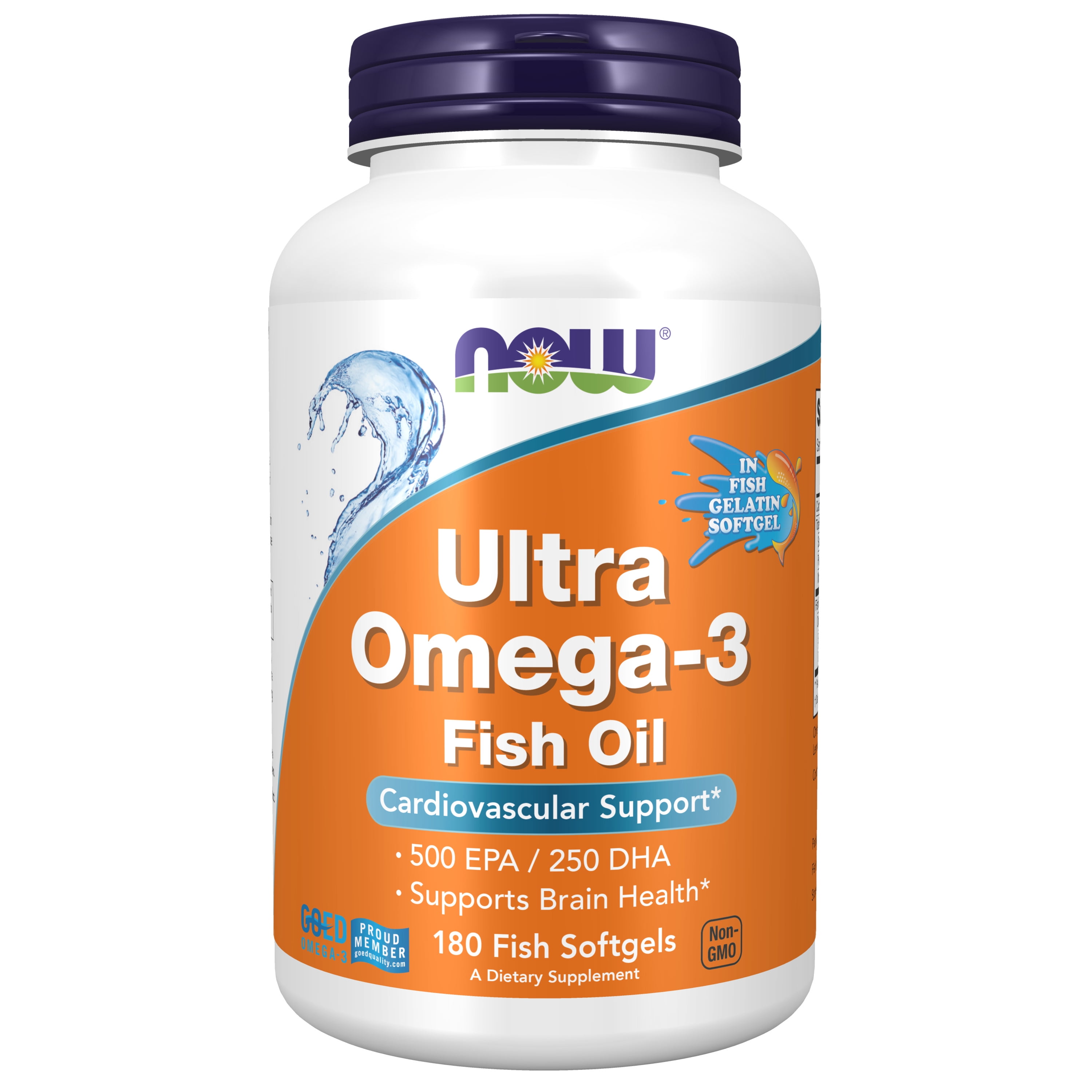NOW Supplements, Ultra Omega-3, 500 EPA, 250 DHA, 180 Purified Fish Gelatin Softgels for ...