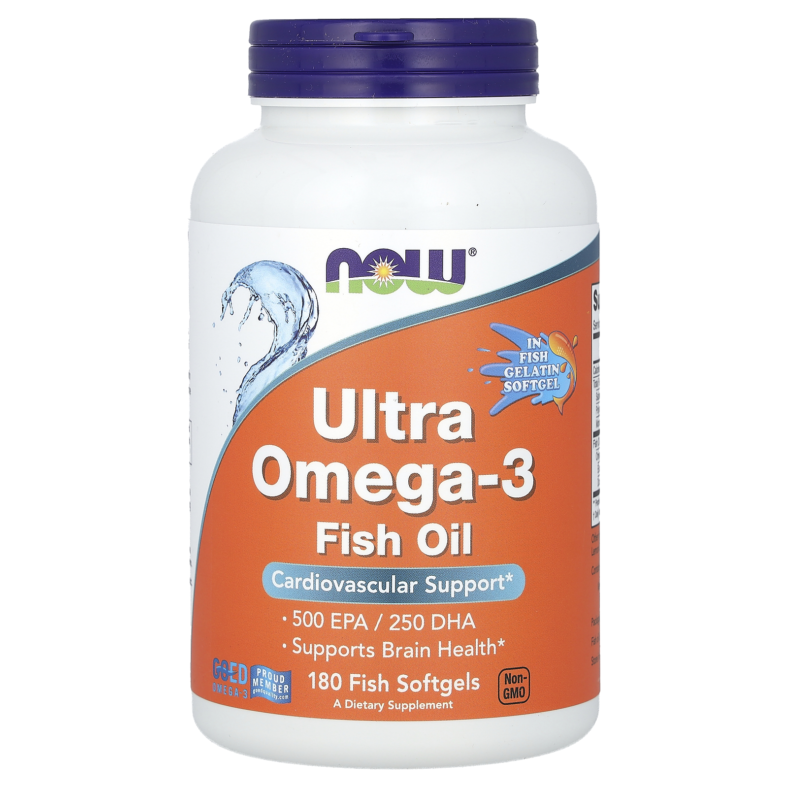 NOW Supplements, Ultra Omega-3, 500 EPA and 250 DHA, Cardiovascular Support, 180-Fish Gelatin ...